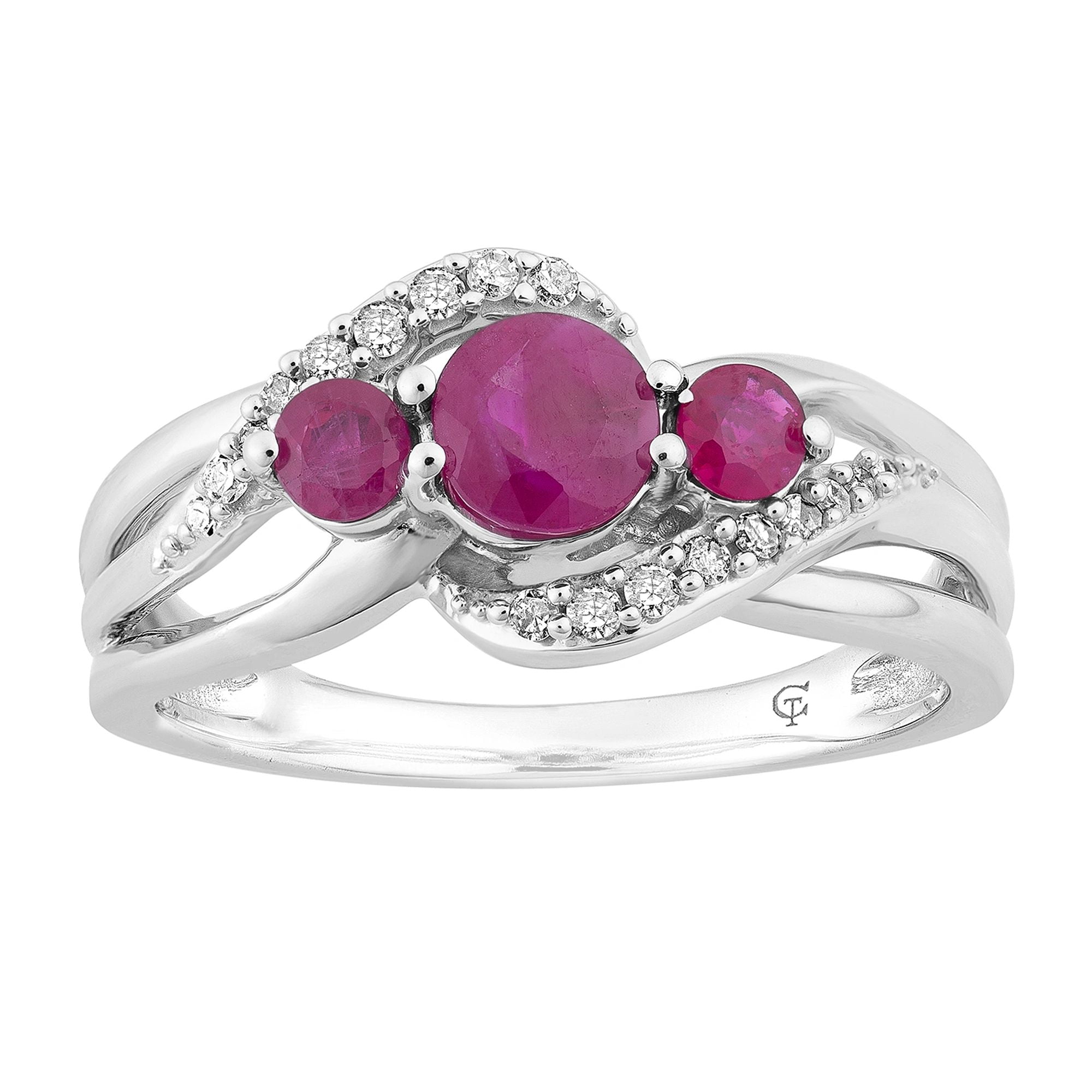 10k White Gold Ruby & Diamond Accent 3-Stone Ring - Walmart.com