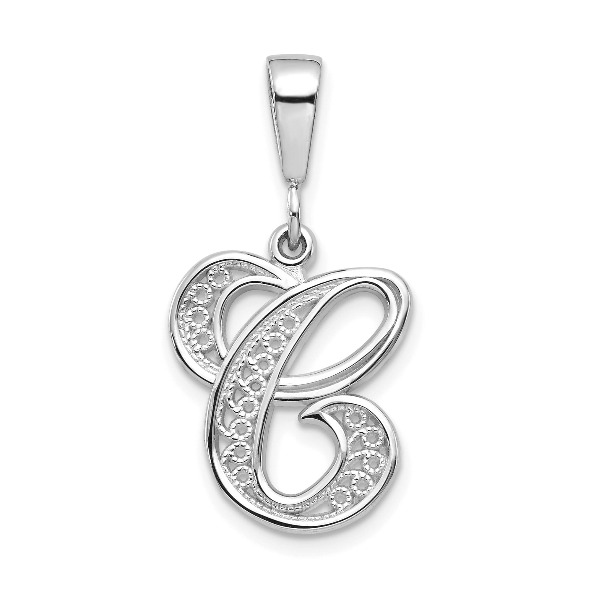 10k White Gold Script Initial C Pendant for Women, Textured Alphabet ...