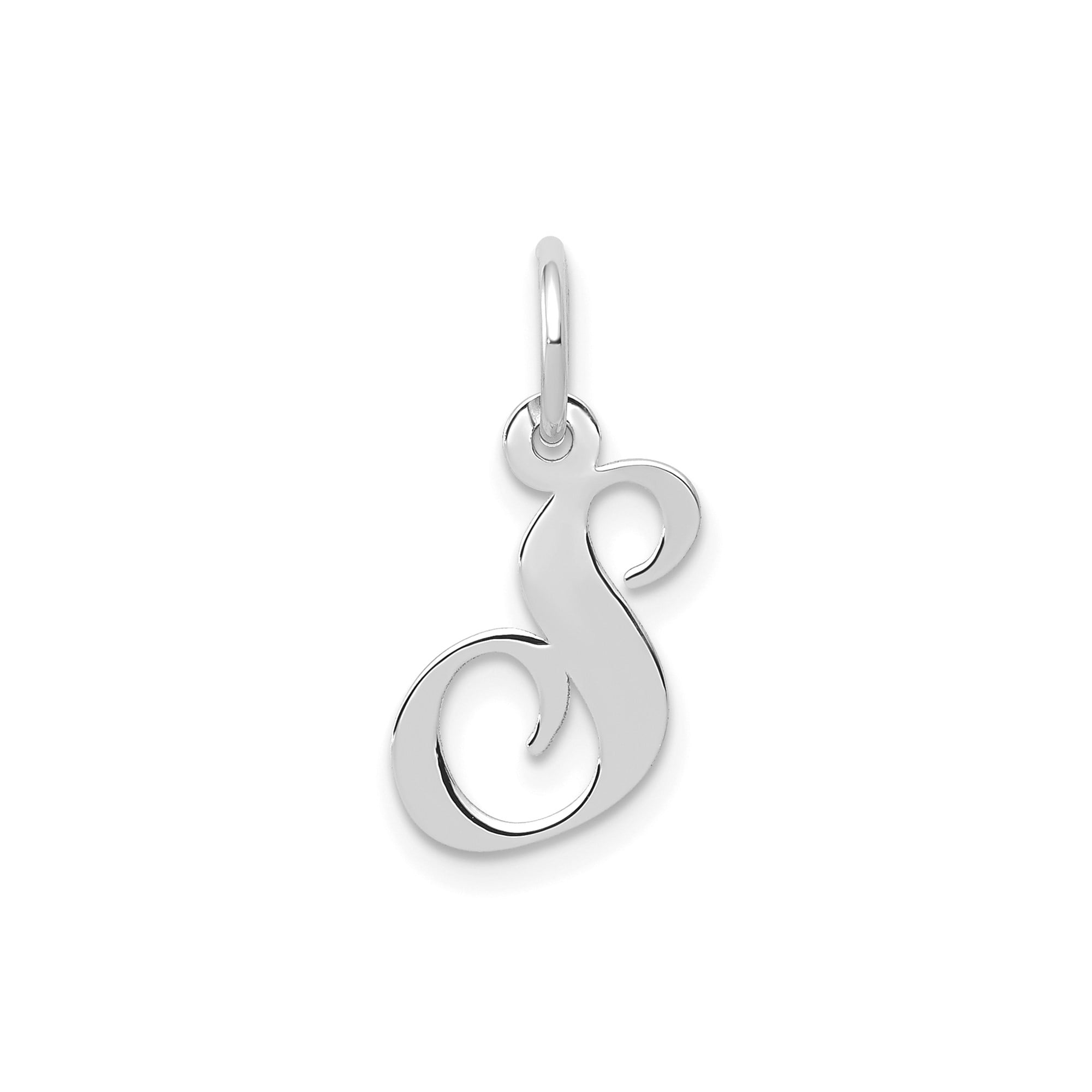 10k White Gold Script Initial S Pendant for Women, Cursive Monogram ...