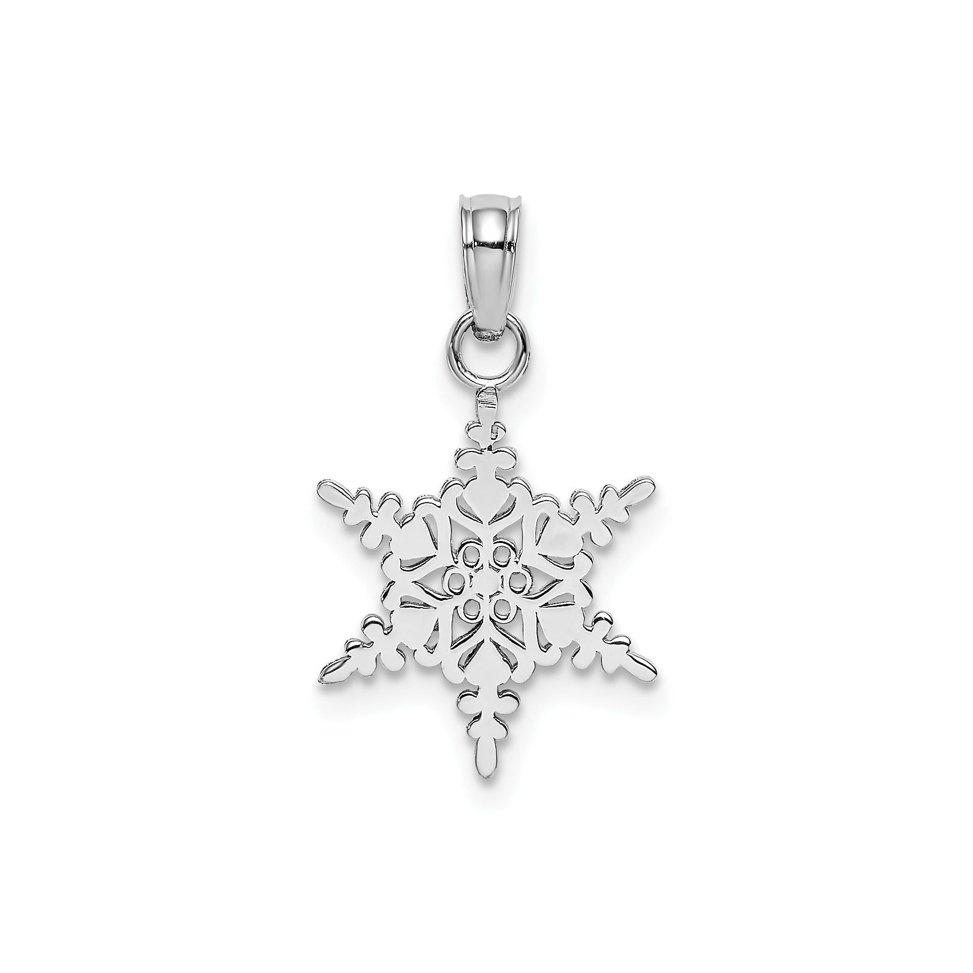 10k White Gold Snowflake Pendant for Women, Intricate Cutout Winter ...