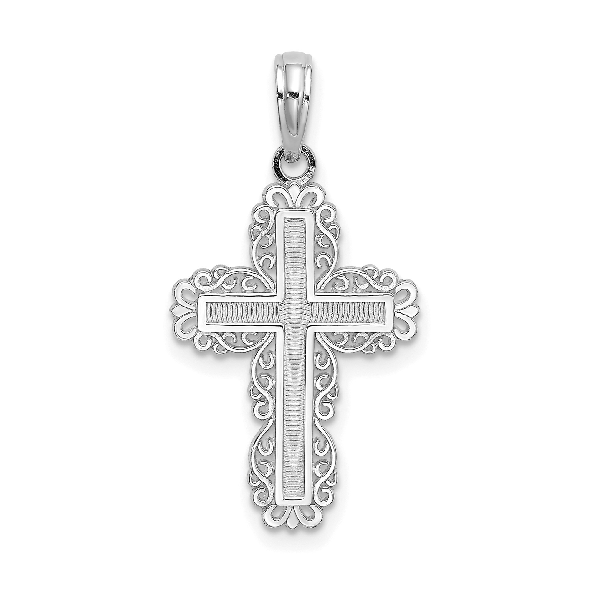 10k White Gold Textured Filigree Cross Pendant Necklace for Men and ...