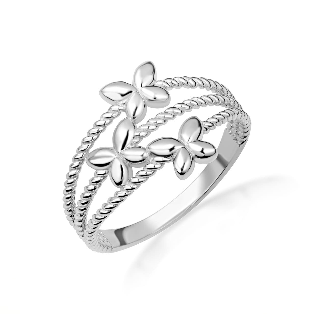 10k White Gold Triple Butterfly Rope Band Ring (Size 11.5) - Walmart.com