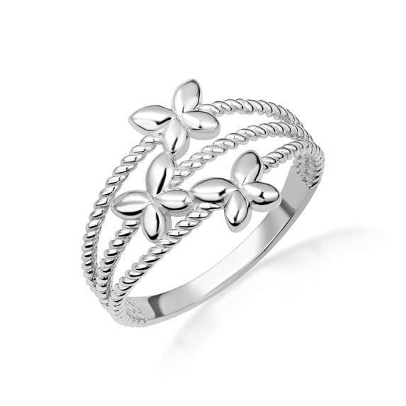 10k White Gold Triple Butterfly Rope Band Ring (Size 11.5) - Walmart.com