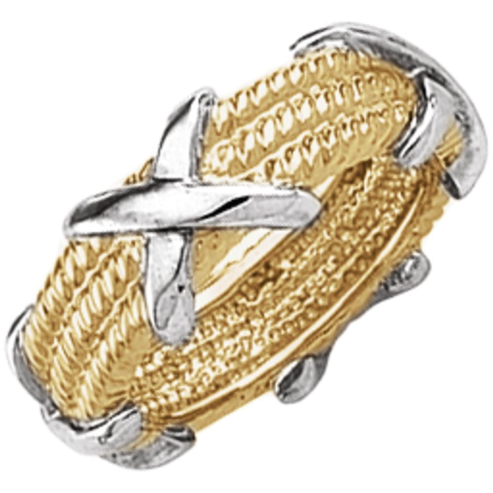 10k White and Yellow Two Tone Gold 7mm Criss-Cross Rope Bridal Wedding ...