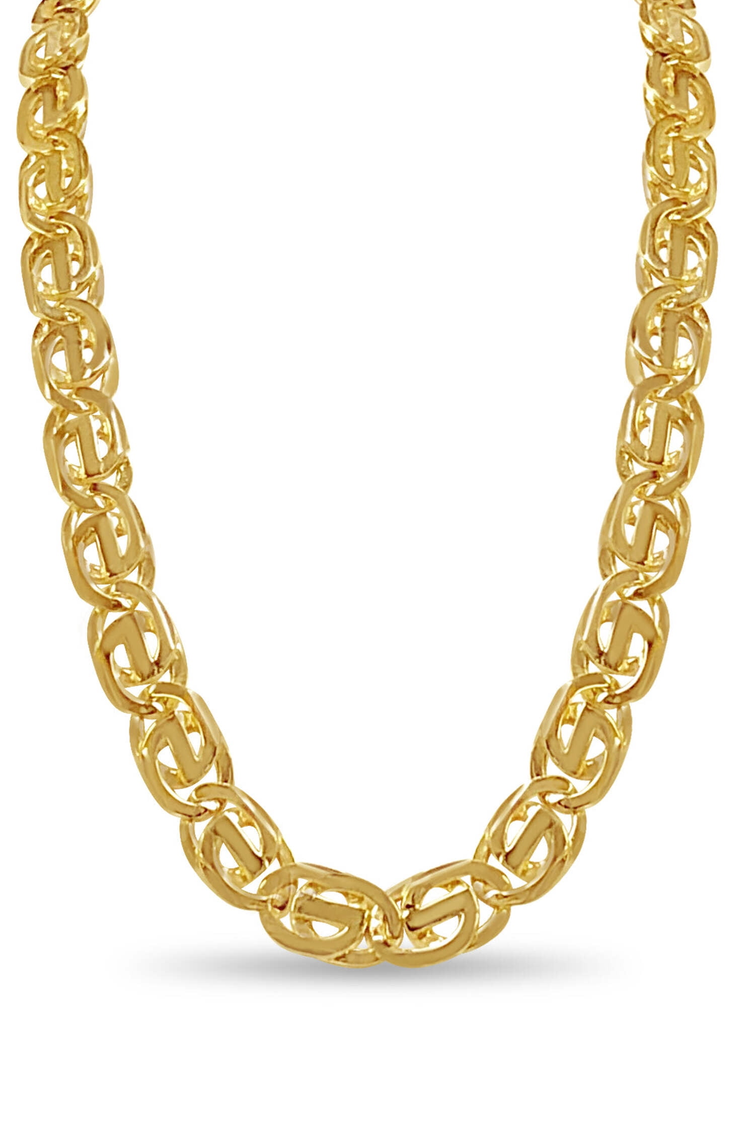 18k Solid Yellow Gold Handmade 13mm Tiger Eye Link Necklace, 30 ...