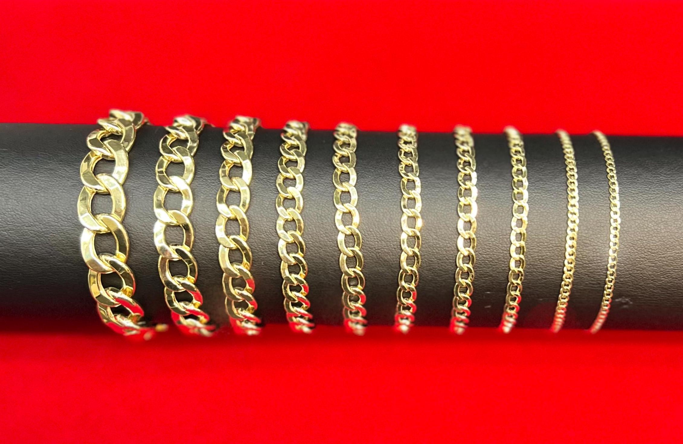 10k Yellow Gold 2.2mm - 11mm Cuban Curb Chain Bracelet, Real 10K Gold ...