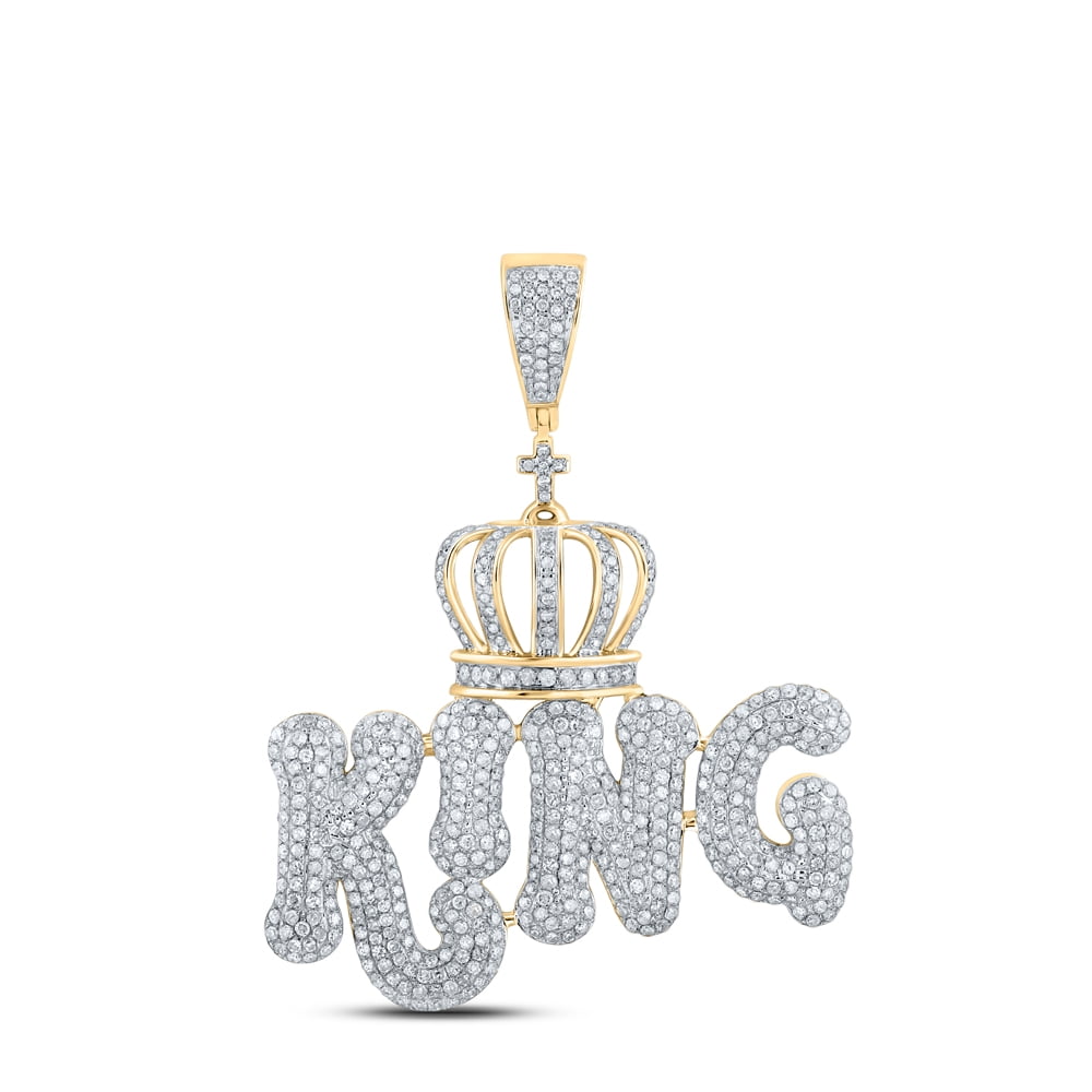 10k Yellow Gold 2 3/8 CTW Natural Diamond King Initial Mens Charm 6.6 ...