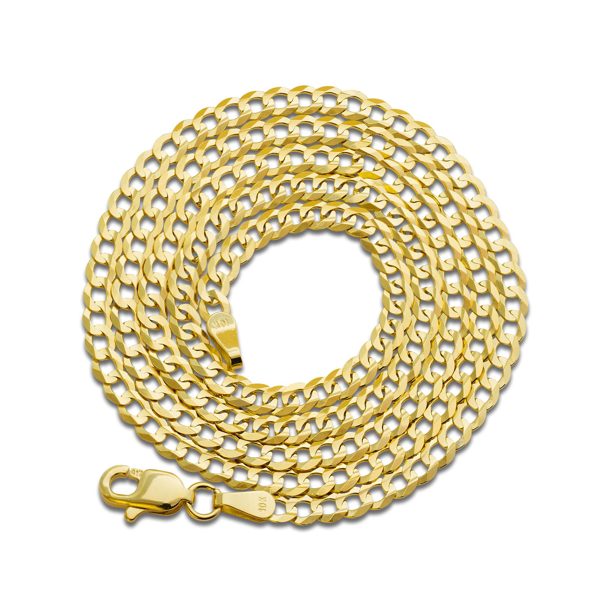 10k Yellow Gold 2.5mm Solid Curb Cuban Chain Necklace with Lobster Lock ...