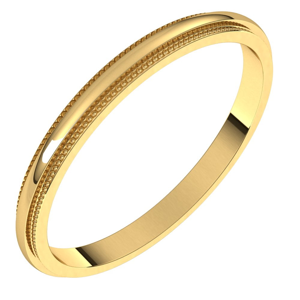 10k Yellow Gold 2mm Milgrain Half Round Shape Edge Classic Bridal ...
