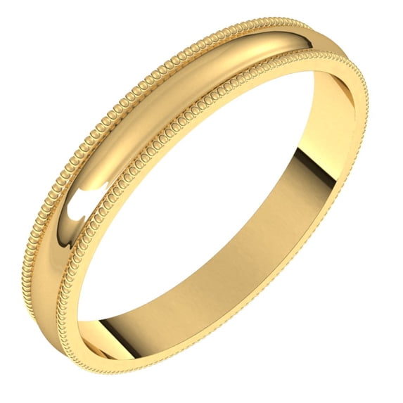 10k Yellow Gold 3mm Milgrain Half Round Shape Light Classic Bridal ...