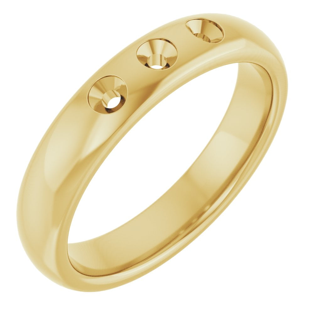 10k Yellow Gold 4mm 3 Three-Stone Half-Round Shape Bridal Wedding ...
