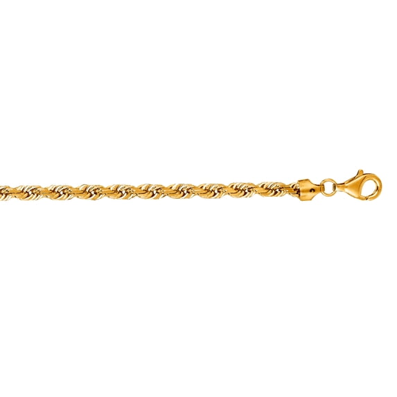 10k Yellow Gold 6mm Sparkle-Cut Solid Rope 8.5 Inch Chain Bracelet With ...