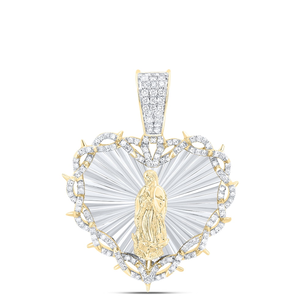 10k Yellow Gold 7/8 CTW Natural Diamond Guadalupe Virgin Mary Heart ...