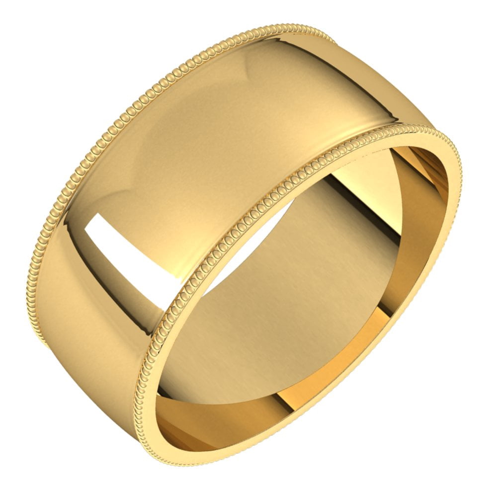 10k Yellow Gold 8mm Milgrain Half Round Shape Light Classic Bridal ...