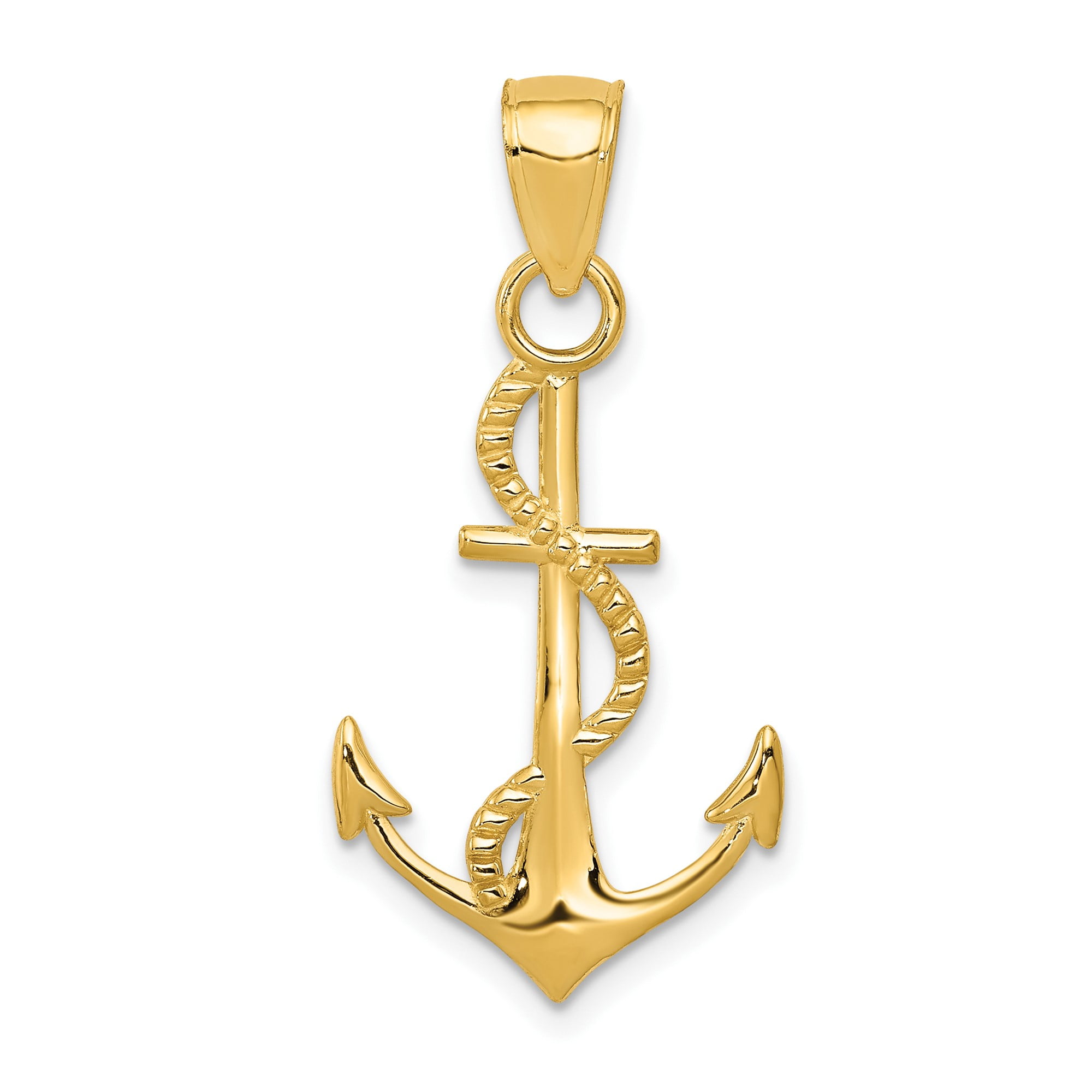 10k Yellow Gold Anchor Pendant with Rope Design, Nautical Religious ...