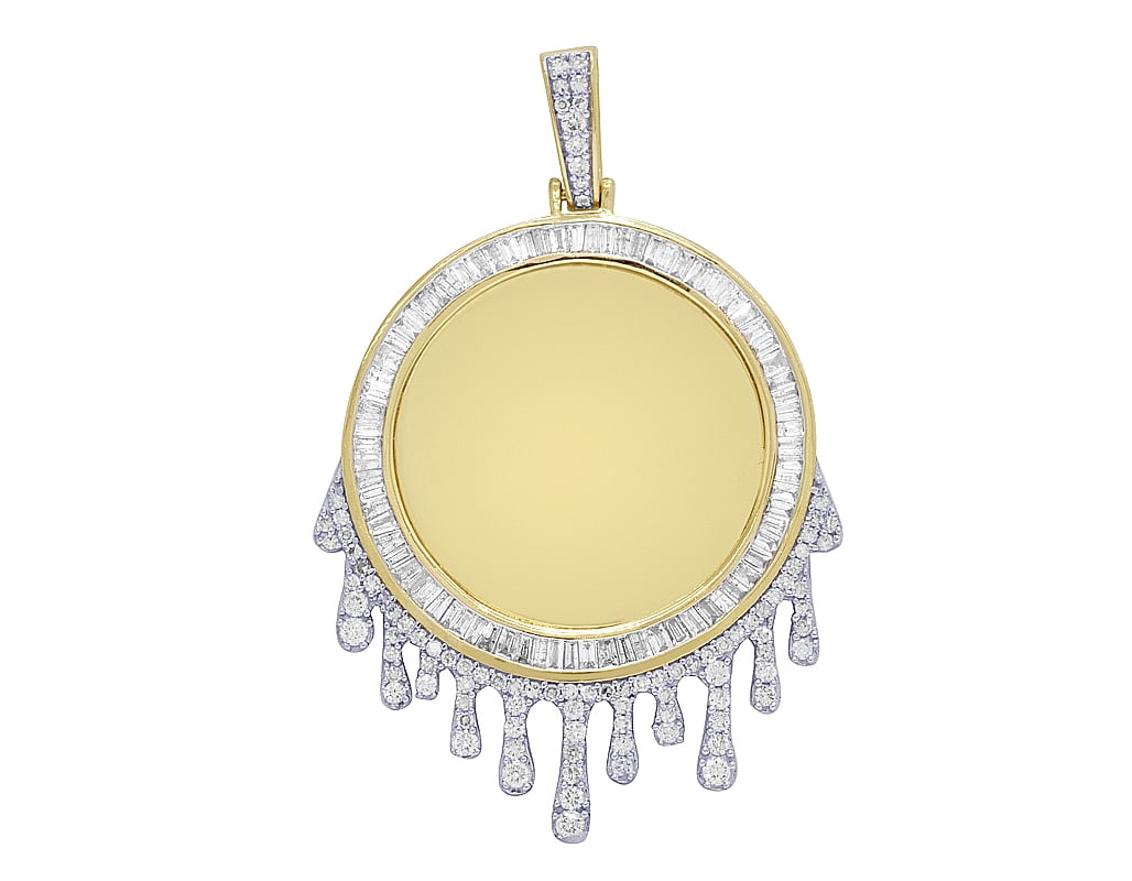 10k Yellow Gold Baguette 1.8CT Diamond Dripping Memory Pendant 2 ...