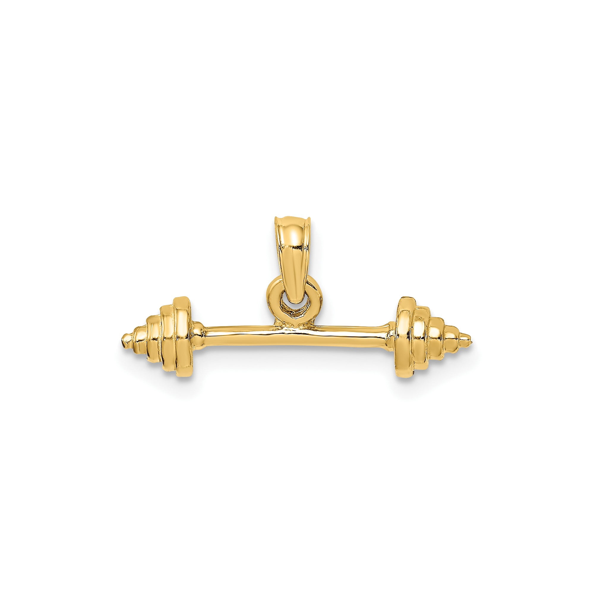 10k Yellow Gold Barbell Pendant Necklace for Men or Unisex, Dumbbell ...
