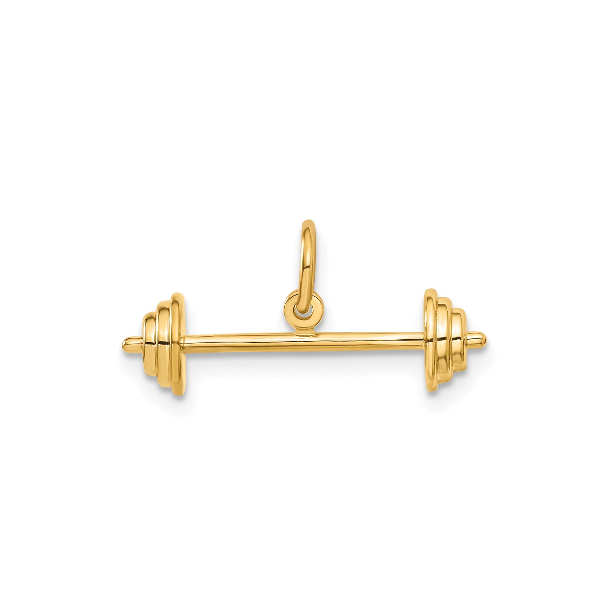 10k Yellow Gold Barbell Pendant Charm, Polished Weightlifting Fitness ...