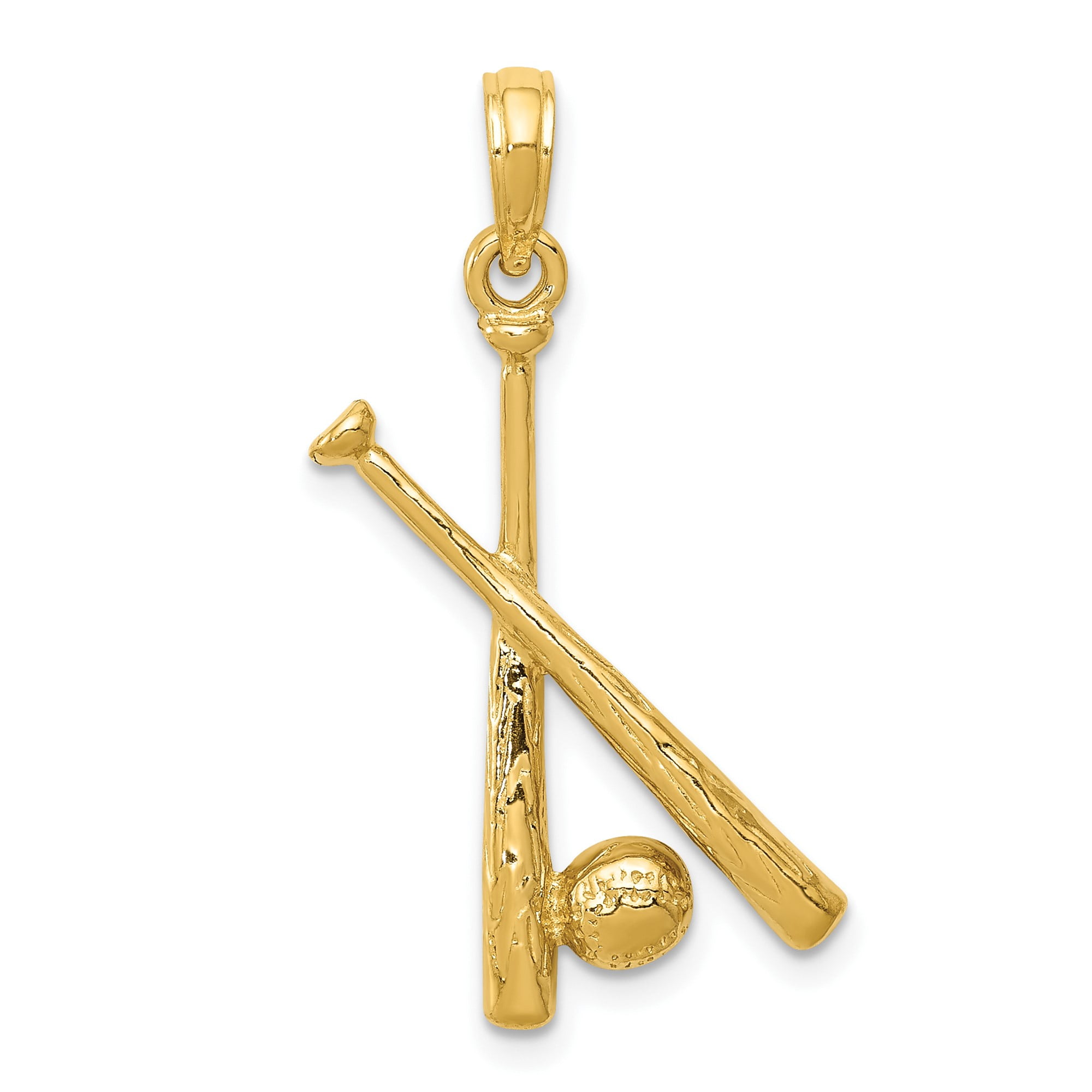 10k Yellow Gold Baseball Pendant with Crossed Bats and Ball Design ...