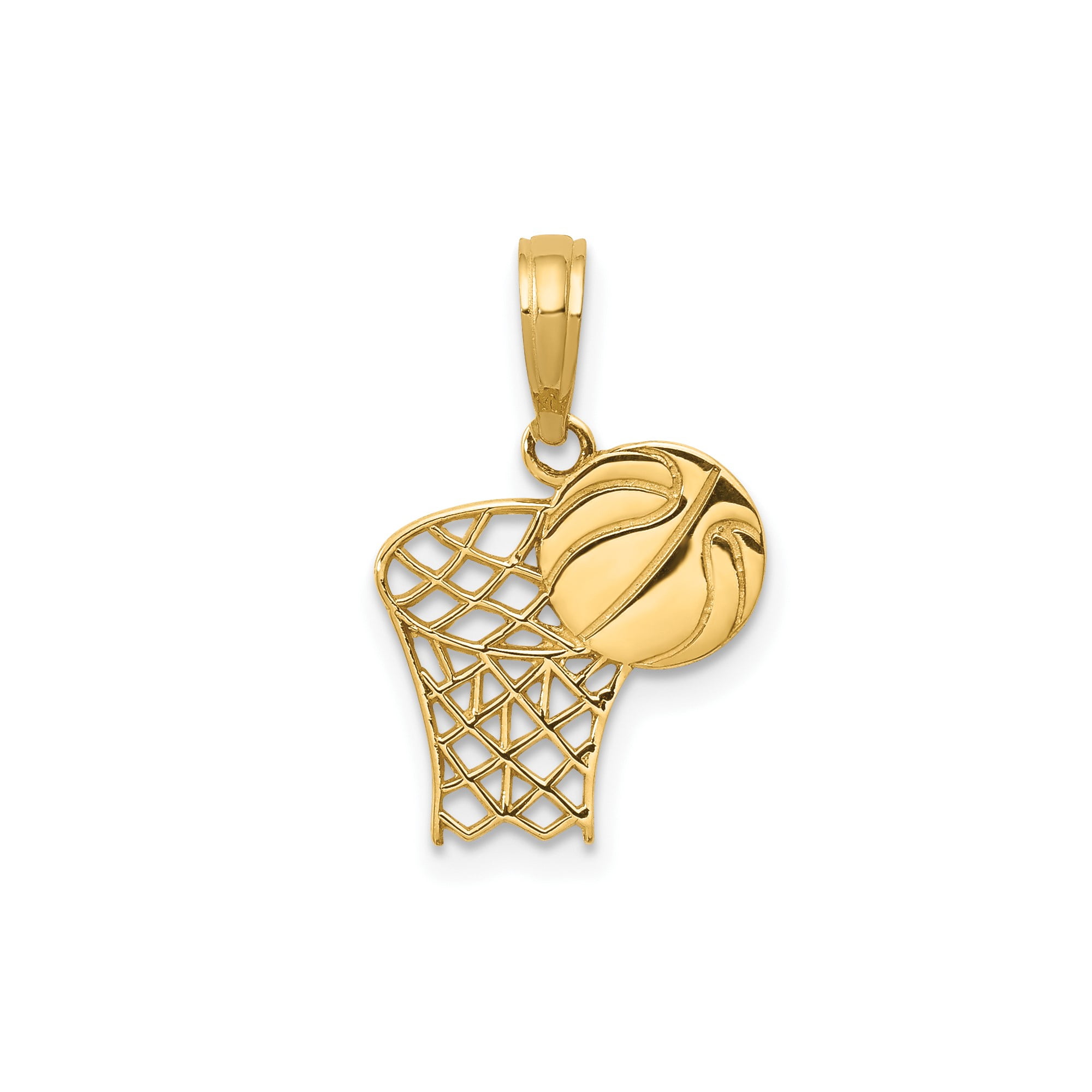 10k Yellow Gold Basketball Pendant with Hoop and Ball Design, Sports ...