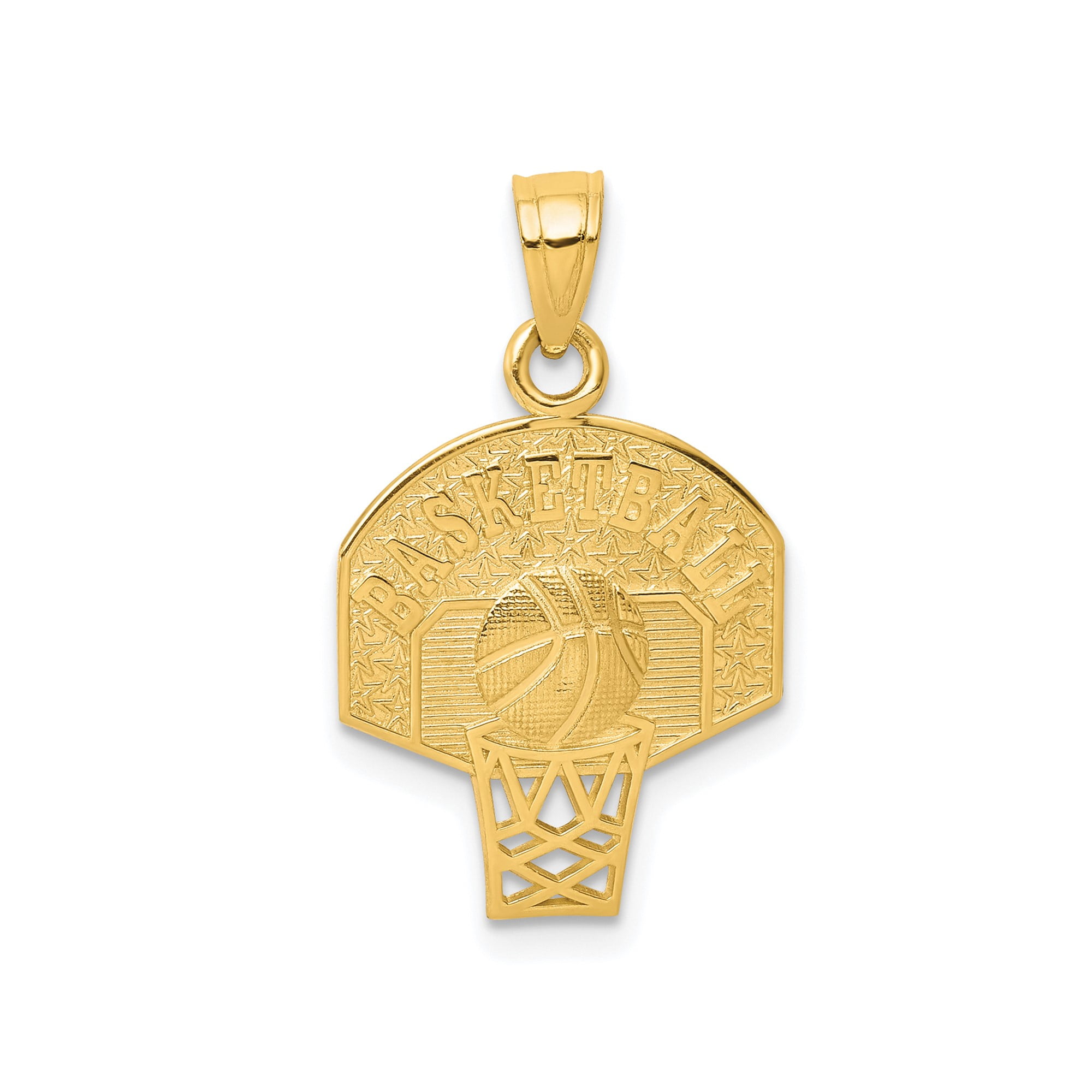 10k Yellow Gold Basketball Pendant with Hoop, Ball, Star Accents ...