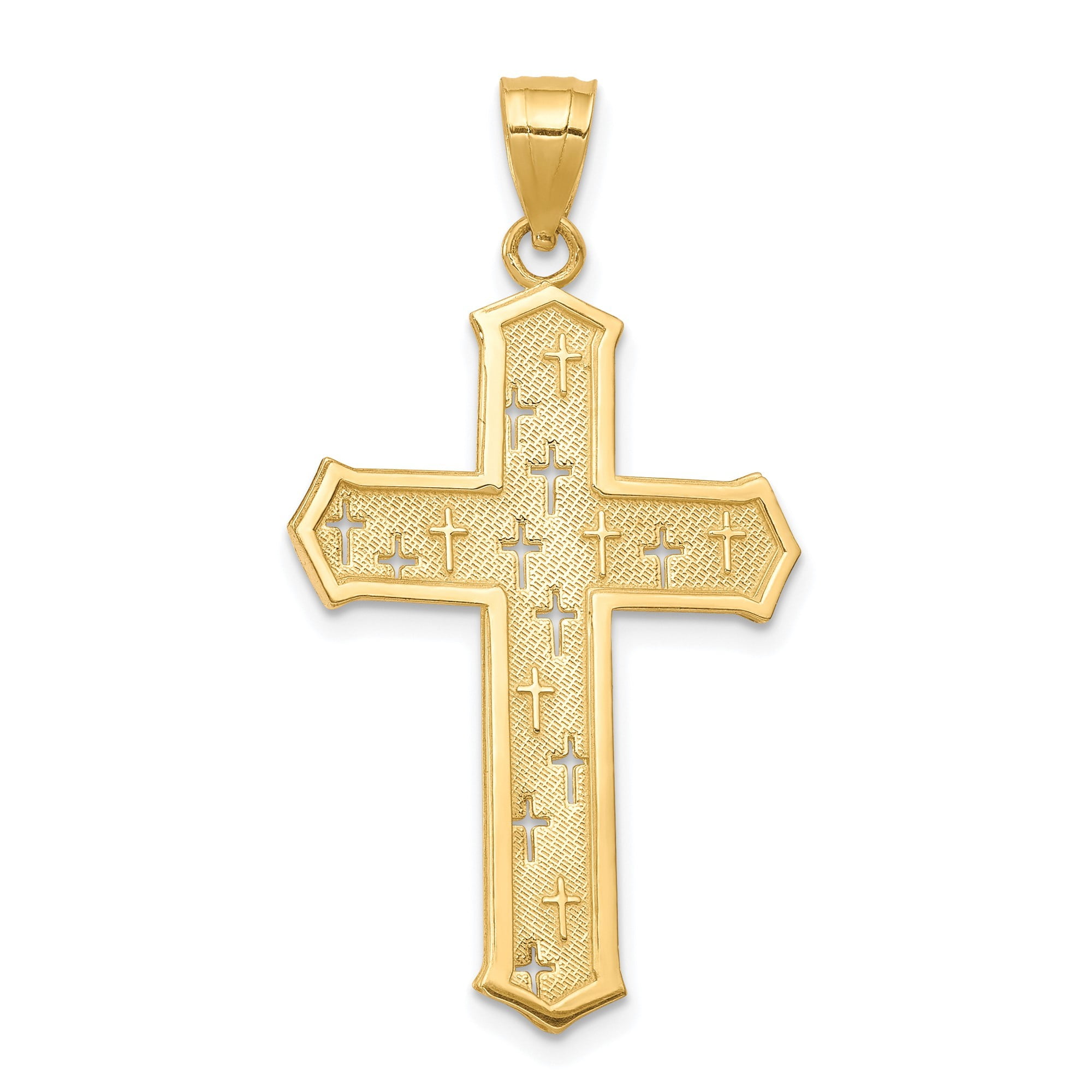 10k Yellow Gold Beveled Edge Cross Pendant Necklace with Polished Bail ...