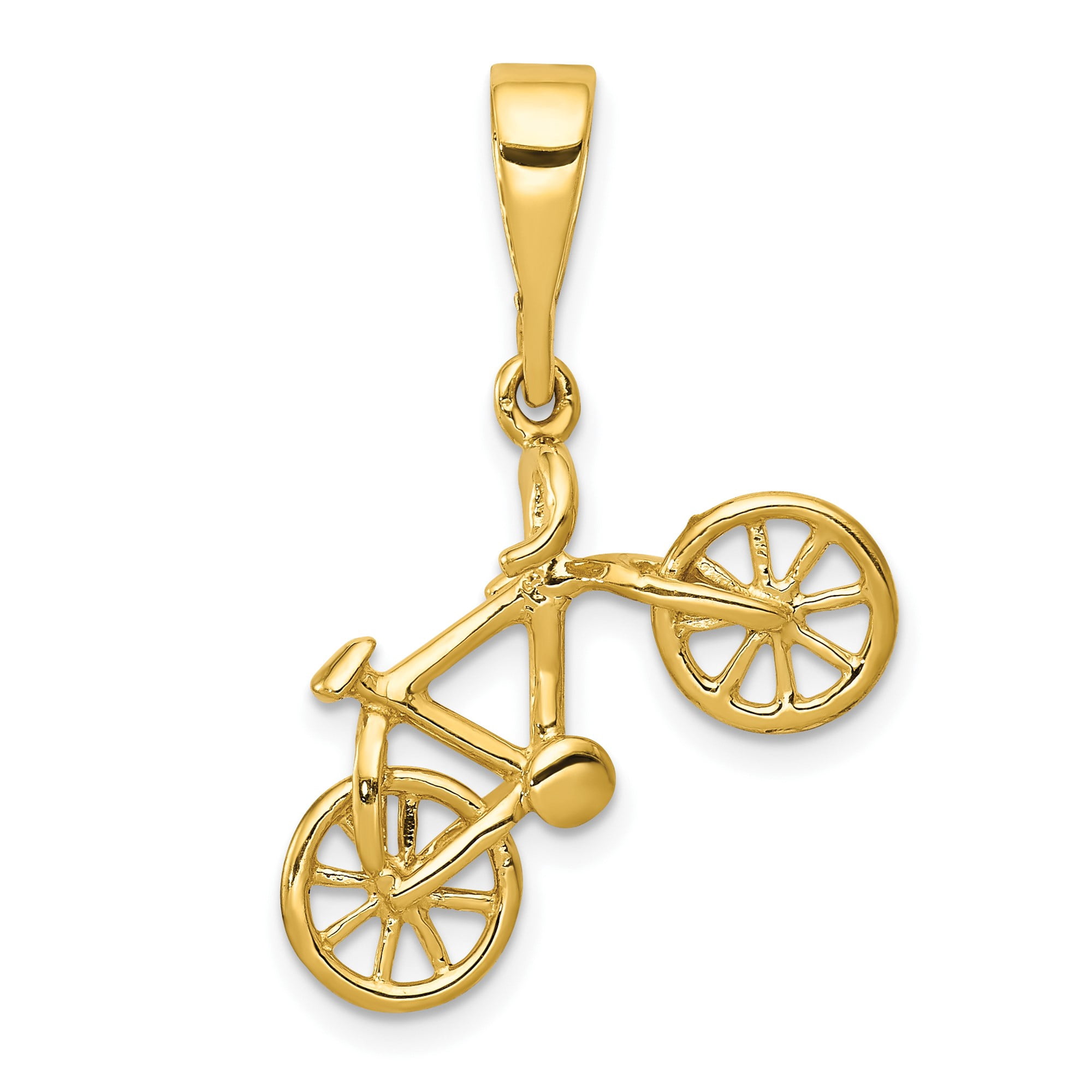 10k Yellow Gold Bicycle Pendant Necklace for Men and Women, Detailed ...