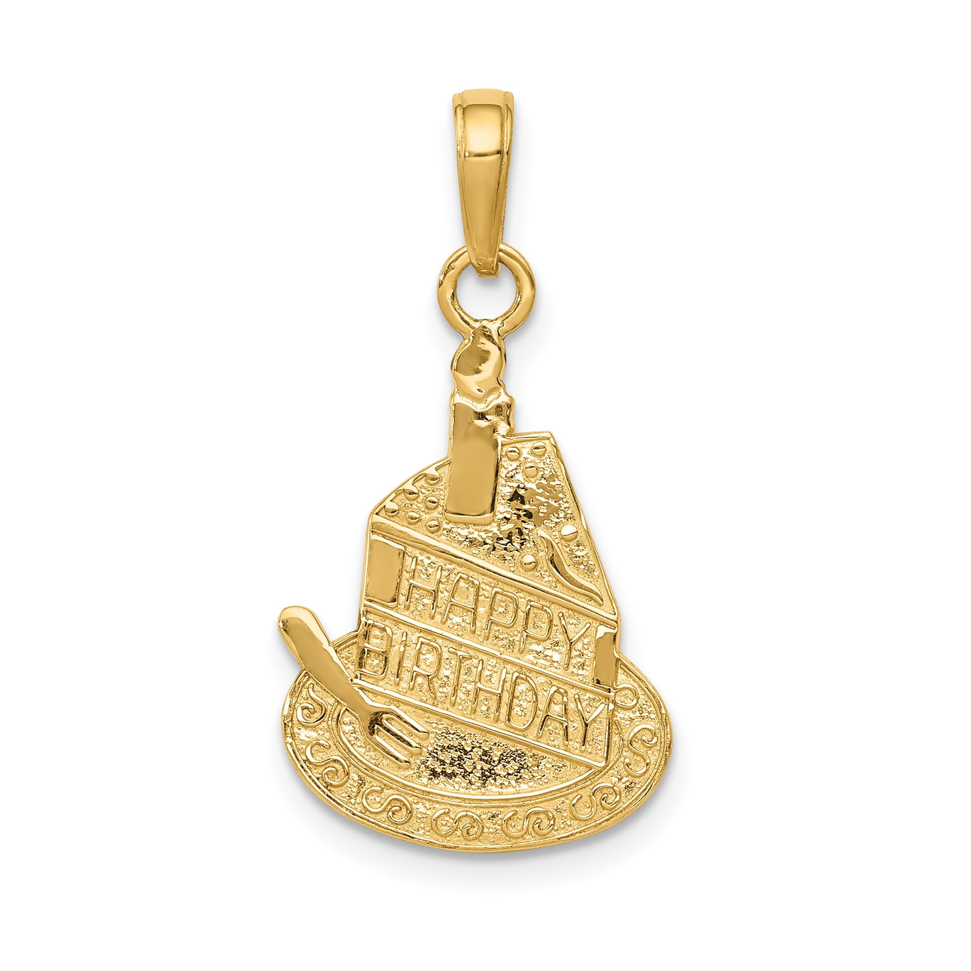 10k Yellow Gold Birthday Cake Pendant with Candle, Happy Birthday ...