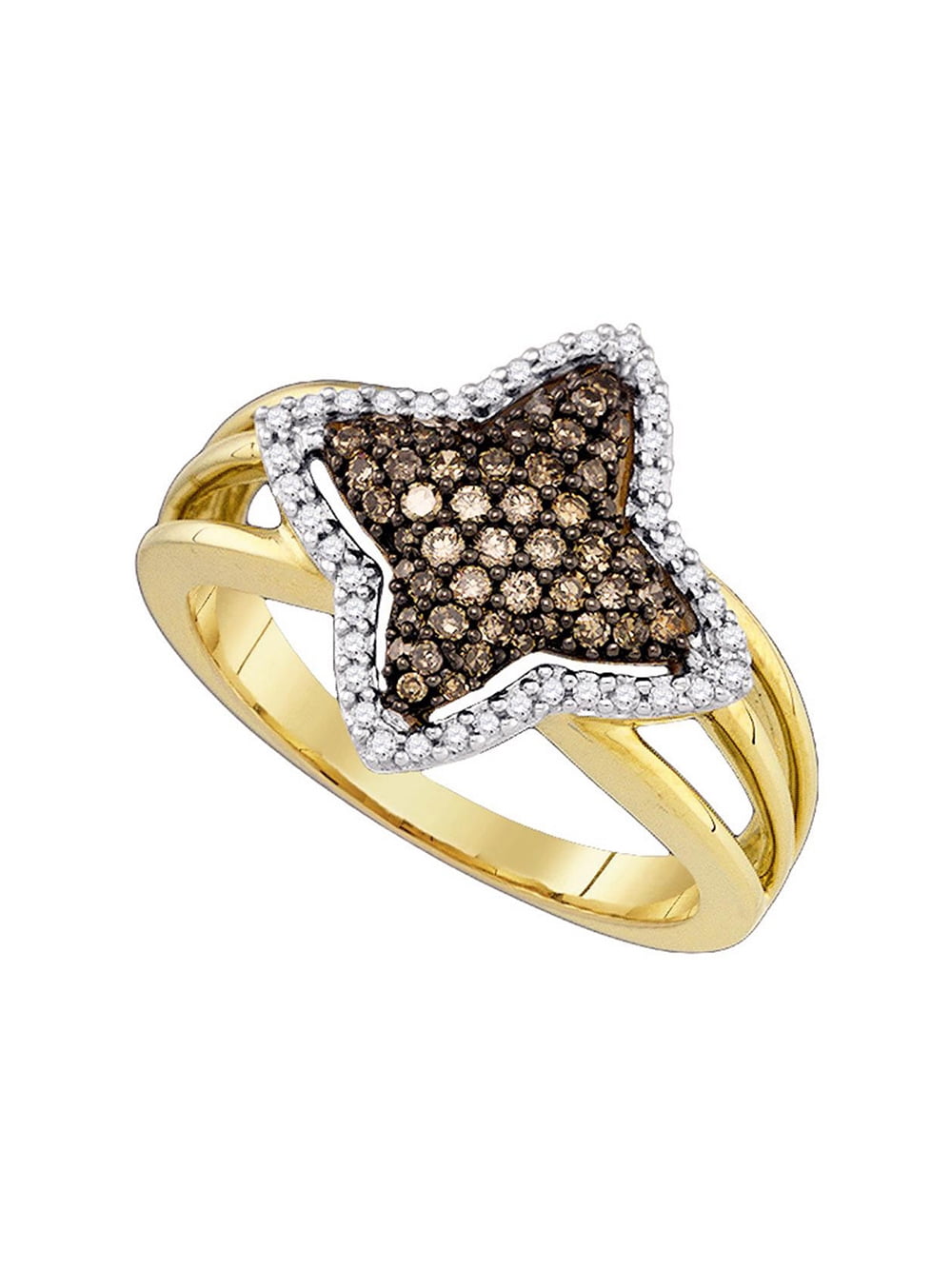 10k Yellow Gold Brown Diamond Womens Star-shape Fancy Cluster Ring 3/8 ...