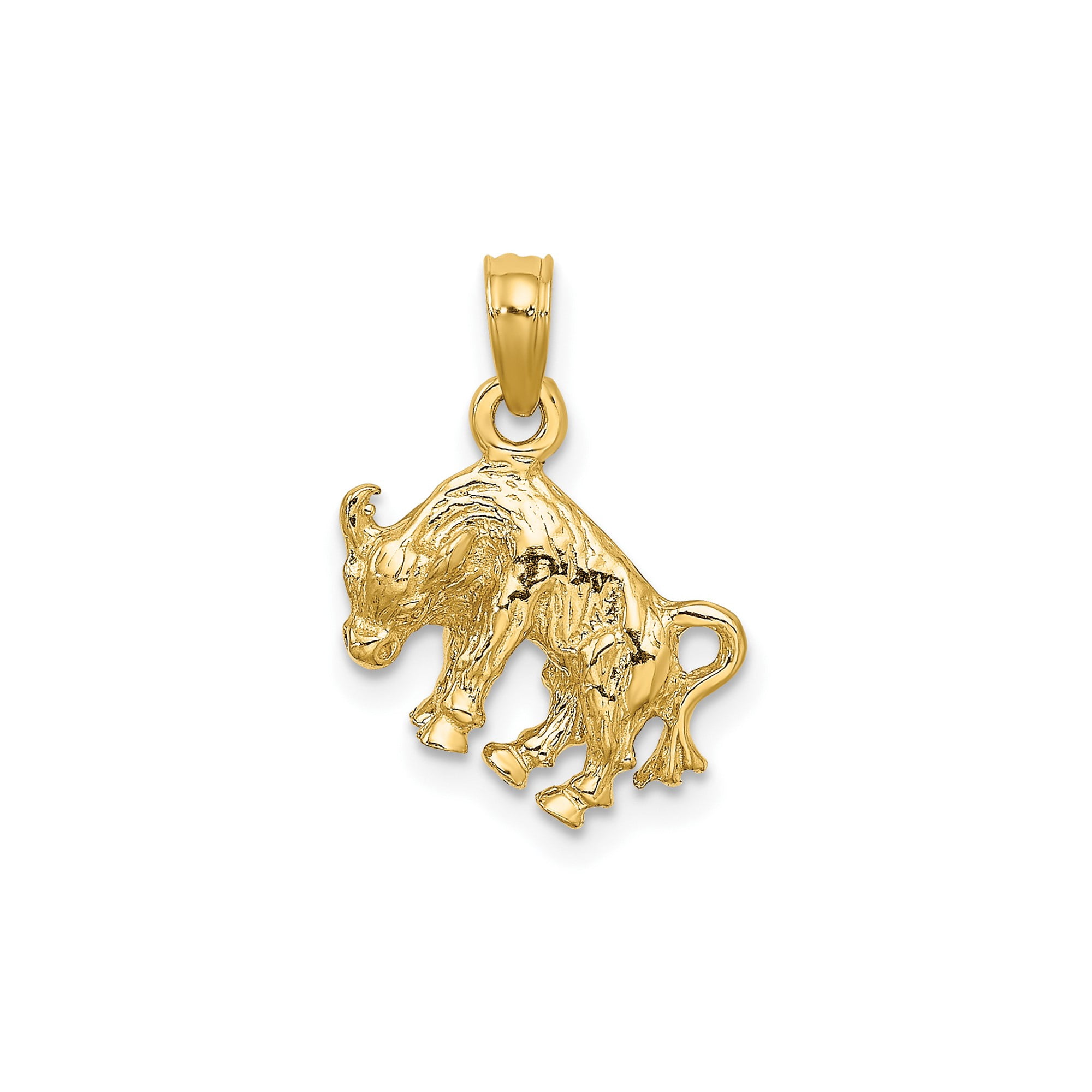 10k Yellow Gold Bull Pendant for Men, Polished Animal Charm Necklace ...