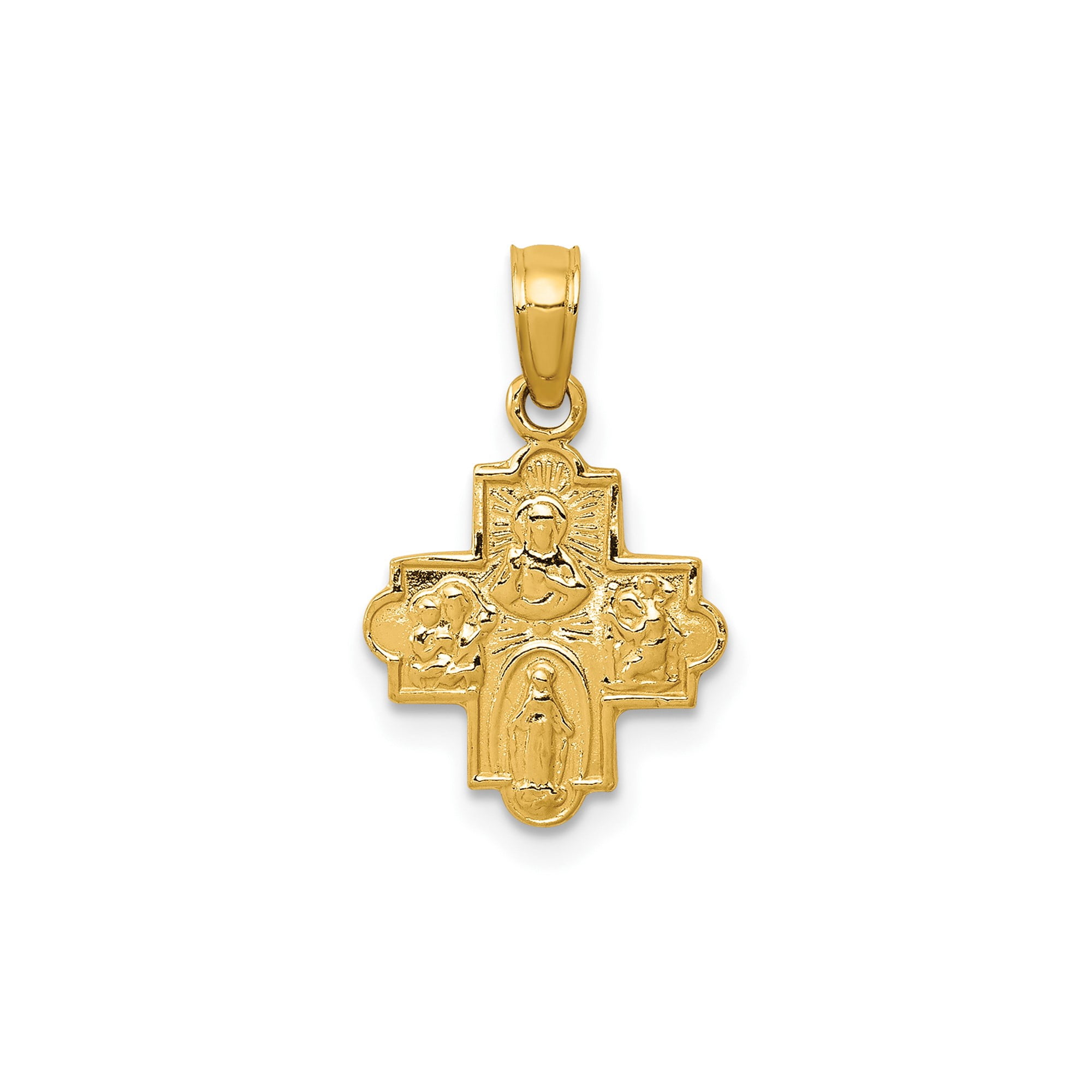 10k Yellow Gold Catholic Cross Pendant Necklace for Women with Virgin ...