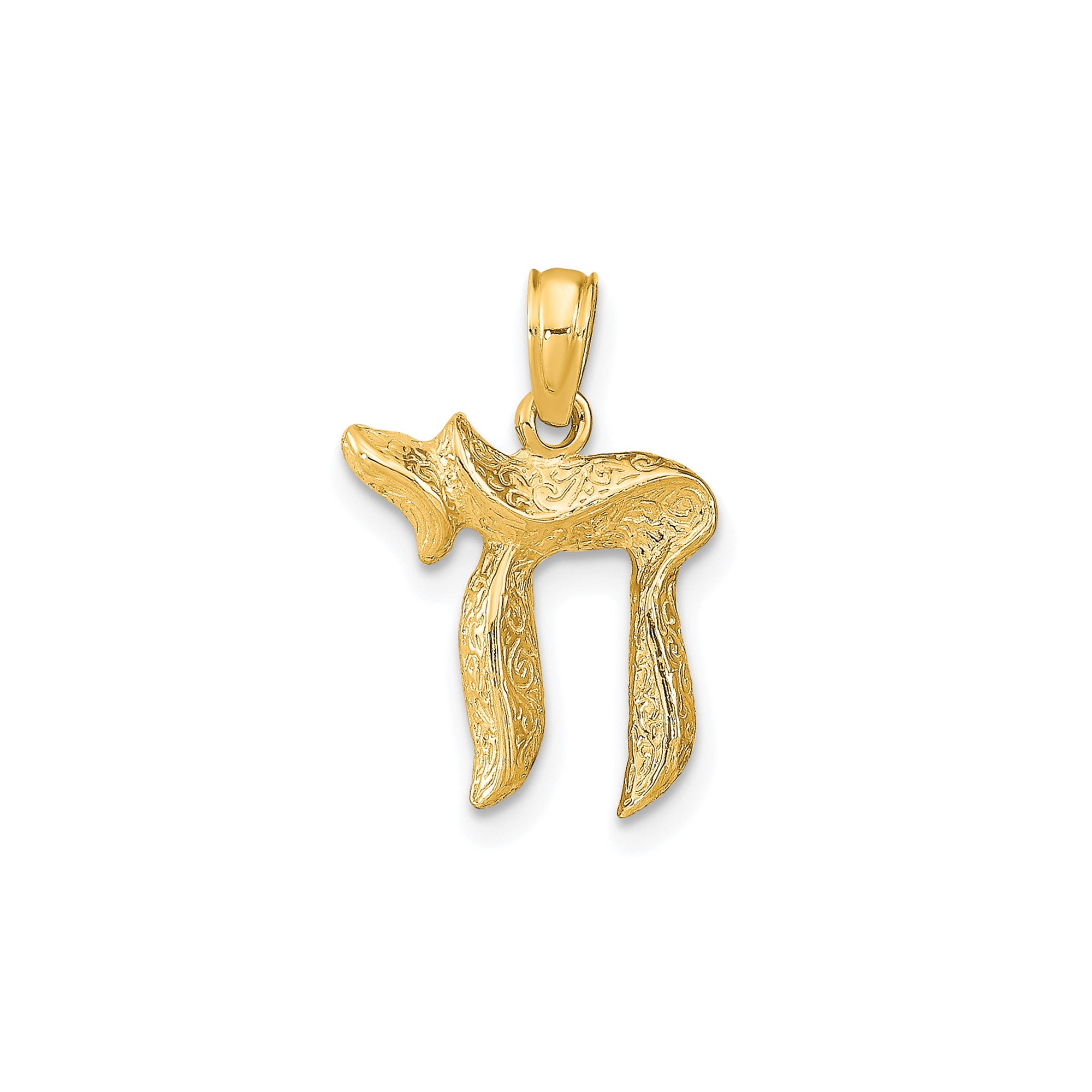 10k Yellow Gold Chai Pendant Necklace with Ornate Detail, Hebrew Life ...