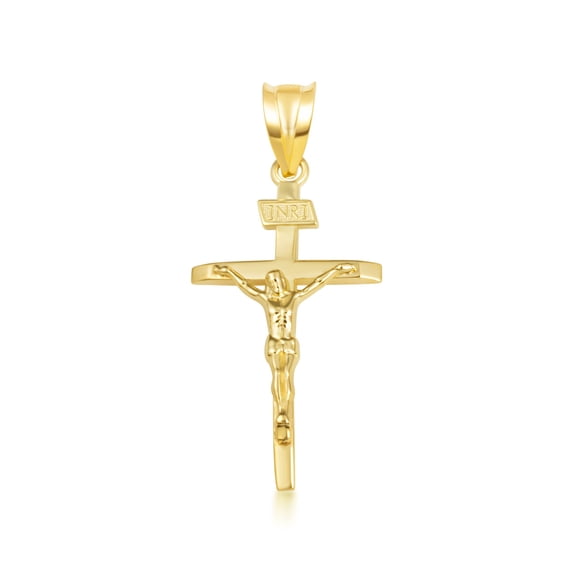 10k Yellow Gold Cross Necklace - Catholic Crucifix Pendant LARGE ...