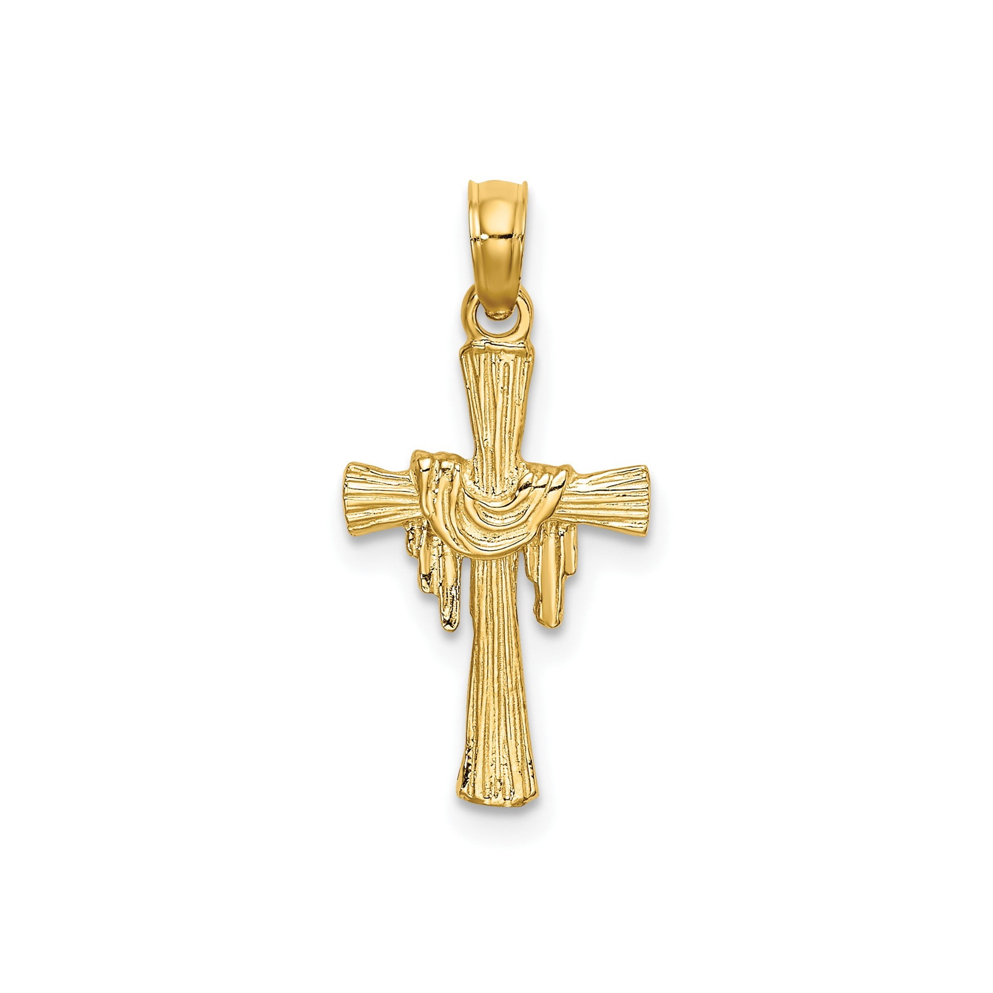 10k Yellow Gold Cross Pendant Necklace for Men and Women with Drape ...