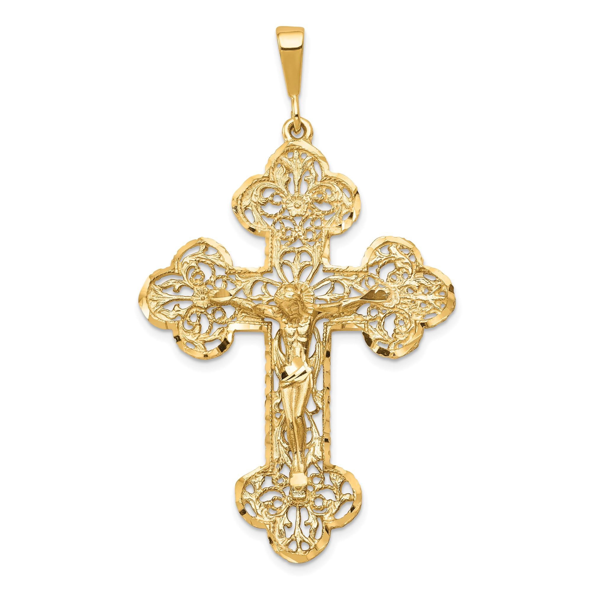 10k Yellow Gold Crucifix Cross Pendant for Men and Women with Filigree ...