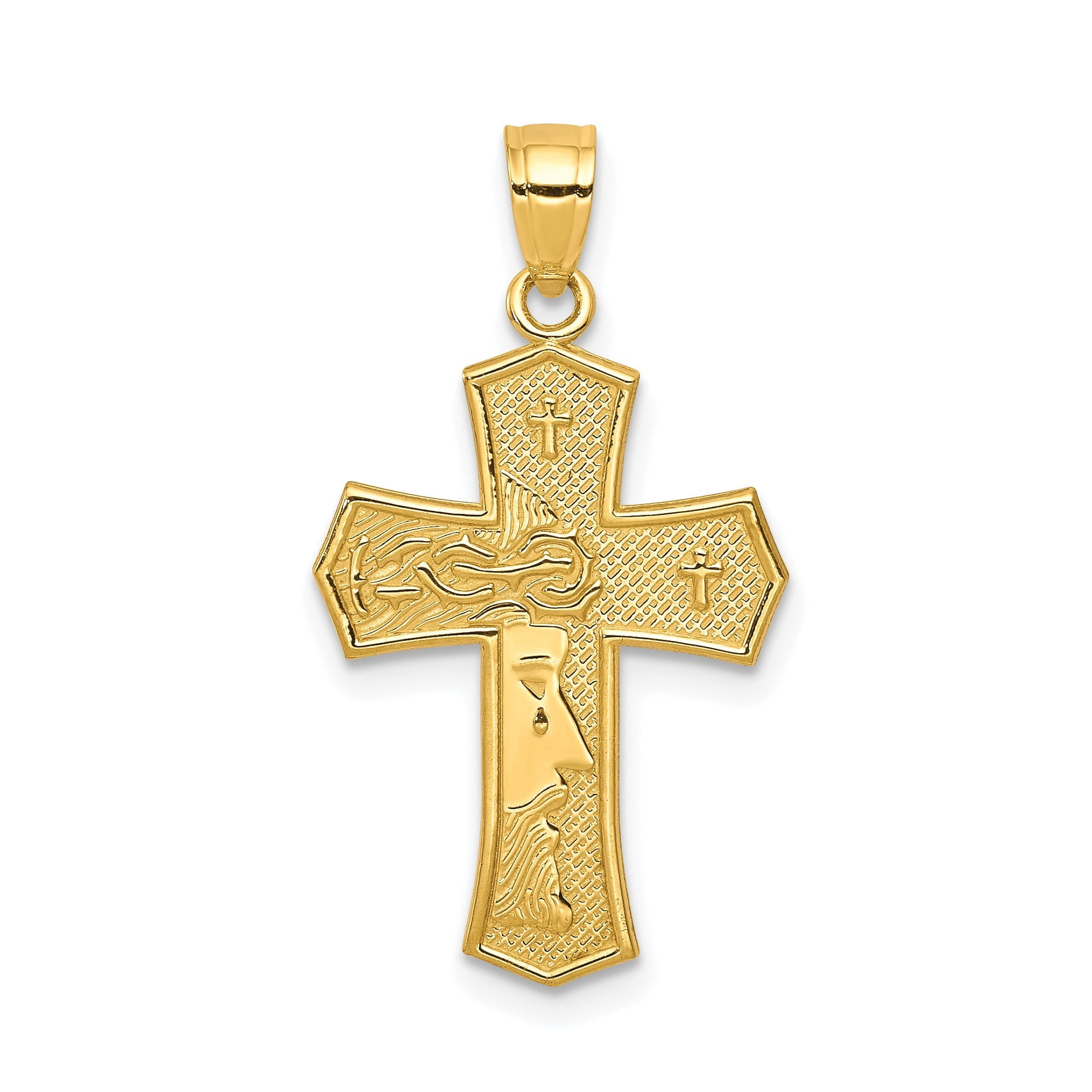 10k Yellow Gold Crucifix Necklace with Textured Background and Large ...