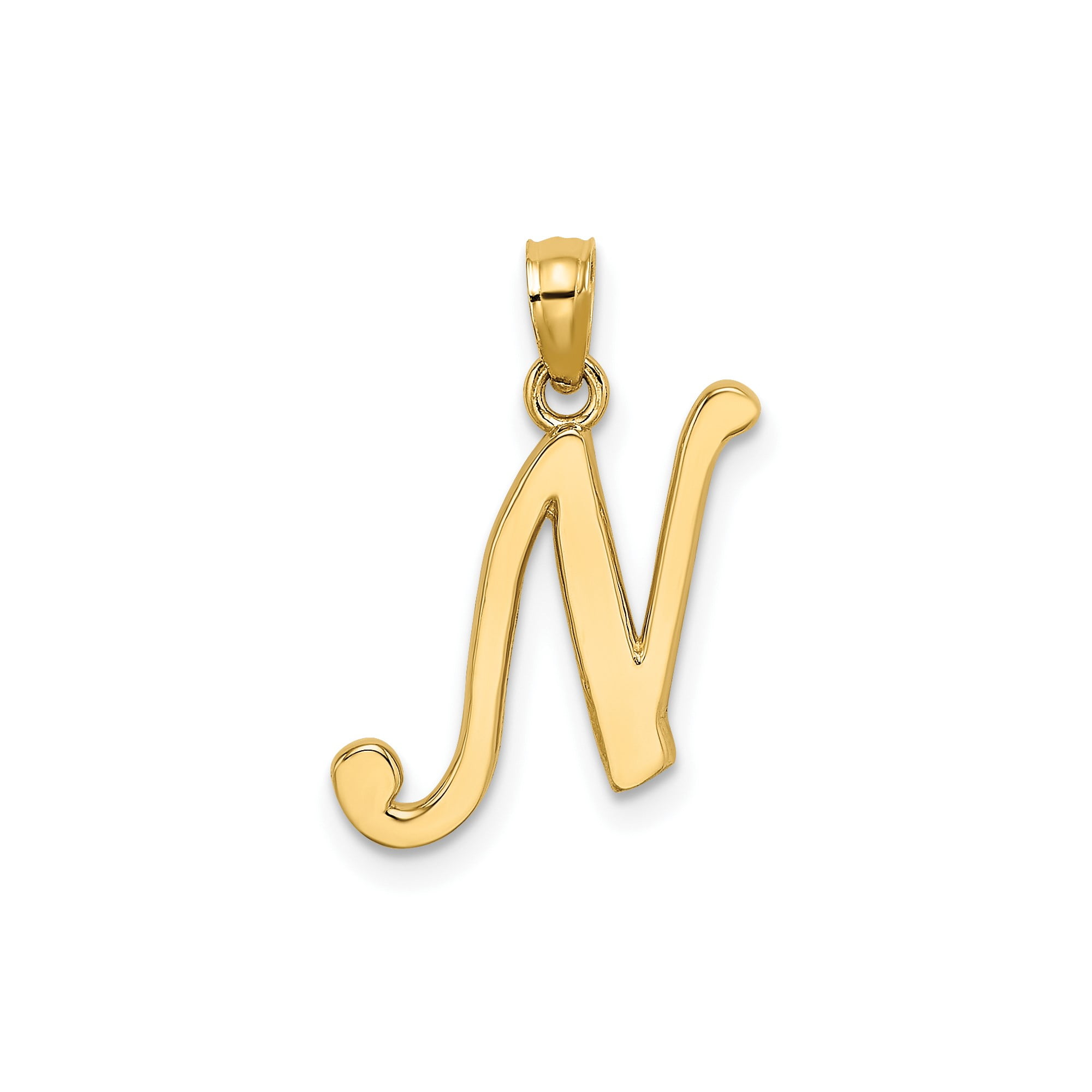 10k Yellow Gold Cursive N Pendant for Women, Polished Script Initial ...
