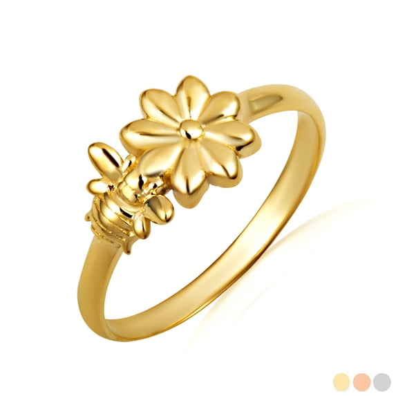 10k Yellow Gold Daisy Flower Bee Ring (Size 9) - Walmart.com