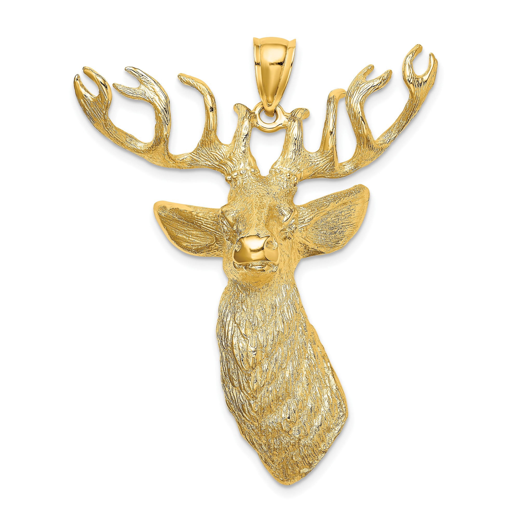 10k Yellow Gold Deer Head Pendant with Antlers for Men, Real Gold Stag ...