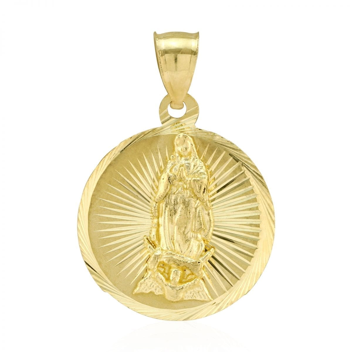 10k Yellow Gold Diamond Cut Guadalupe Virgin Mary Round Medallion ...
