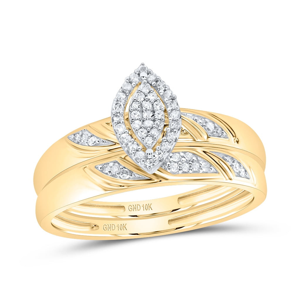 10k Yellow Gold Diamond His & Hers Matching Trio Wedding Engagement ...