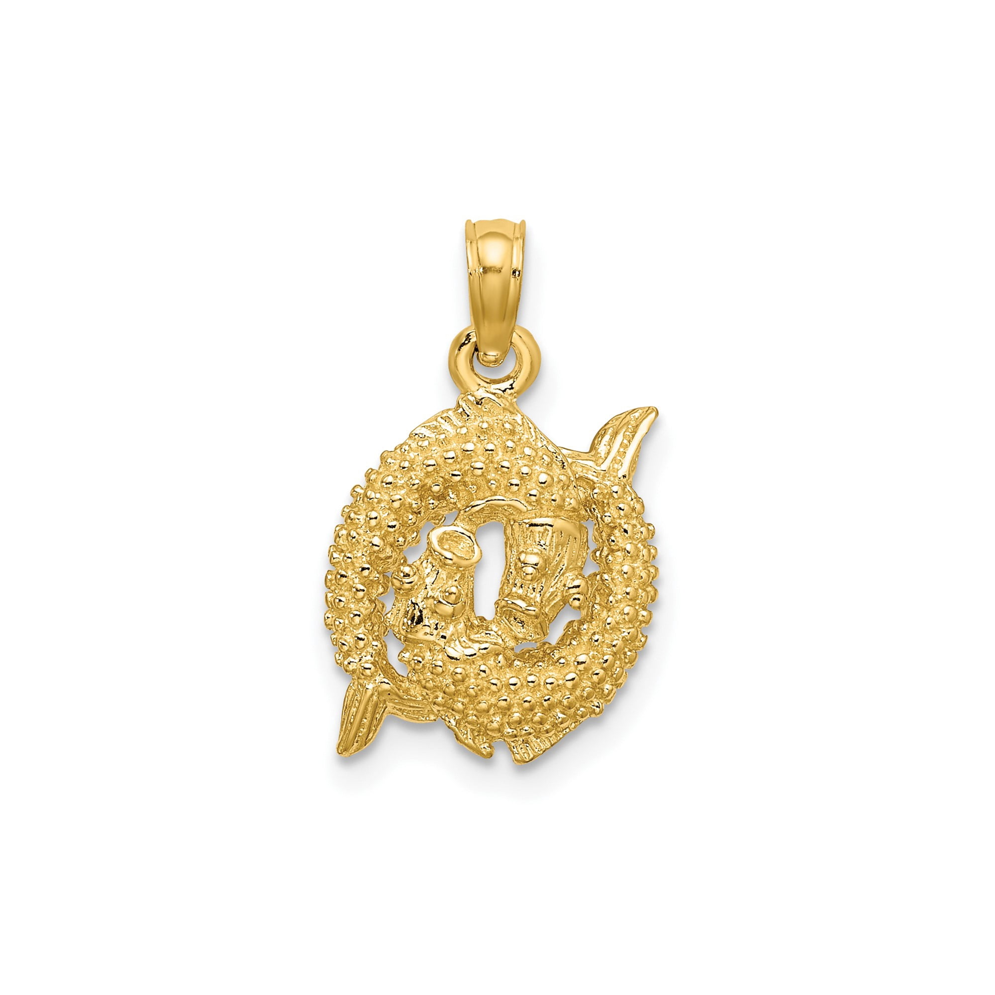 10k Yellow Gold Diver Pendant with Coral Reef, Nautical Marine Life ...
