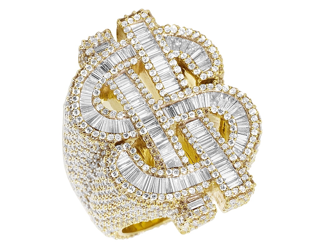 10k Yellow Gold Dollar Sign 11.7CT Diamond Pinky Ring - Walmart.com