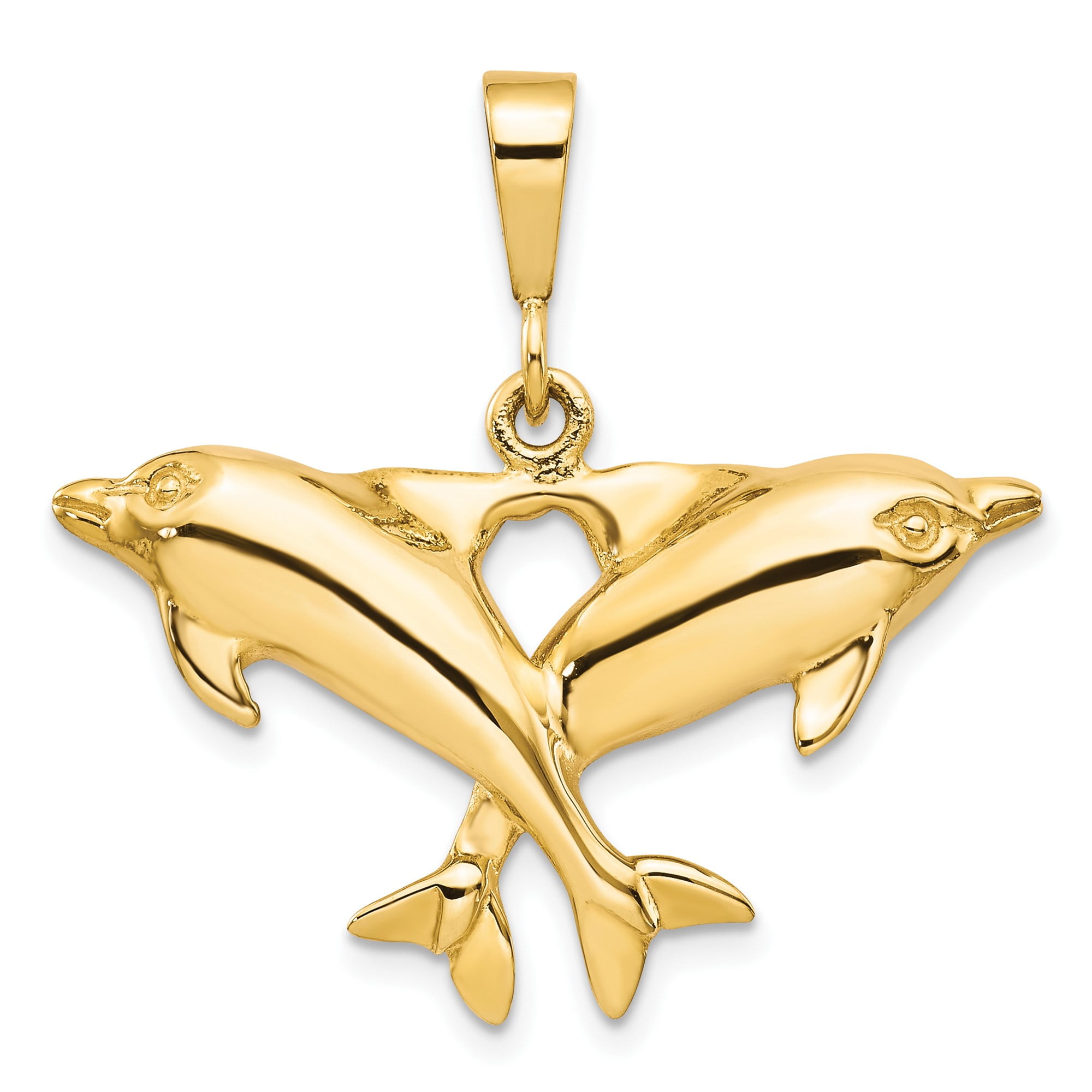 10k Yellow Gold Dolphin Heart Pendant for Women and Men, Nautical ...