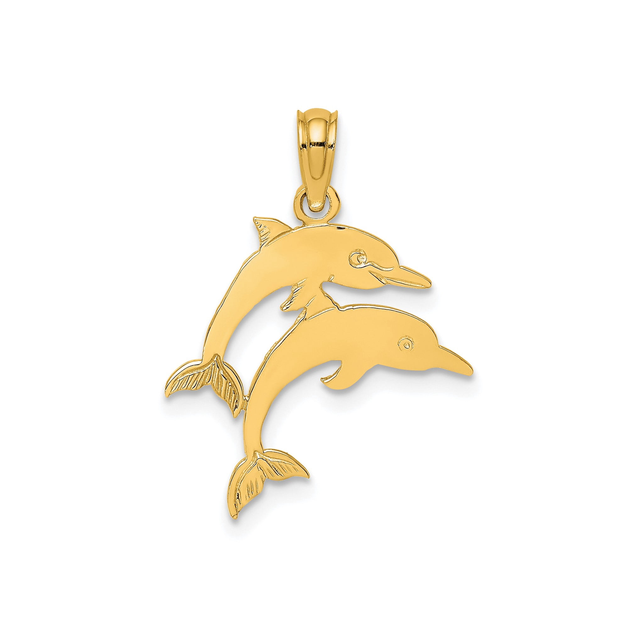 10k Yellow Gold Dolphin Pendant Necklace with Two Leaping Dolphins ...