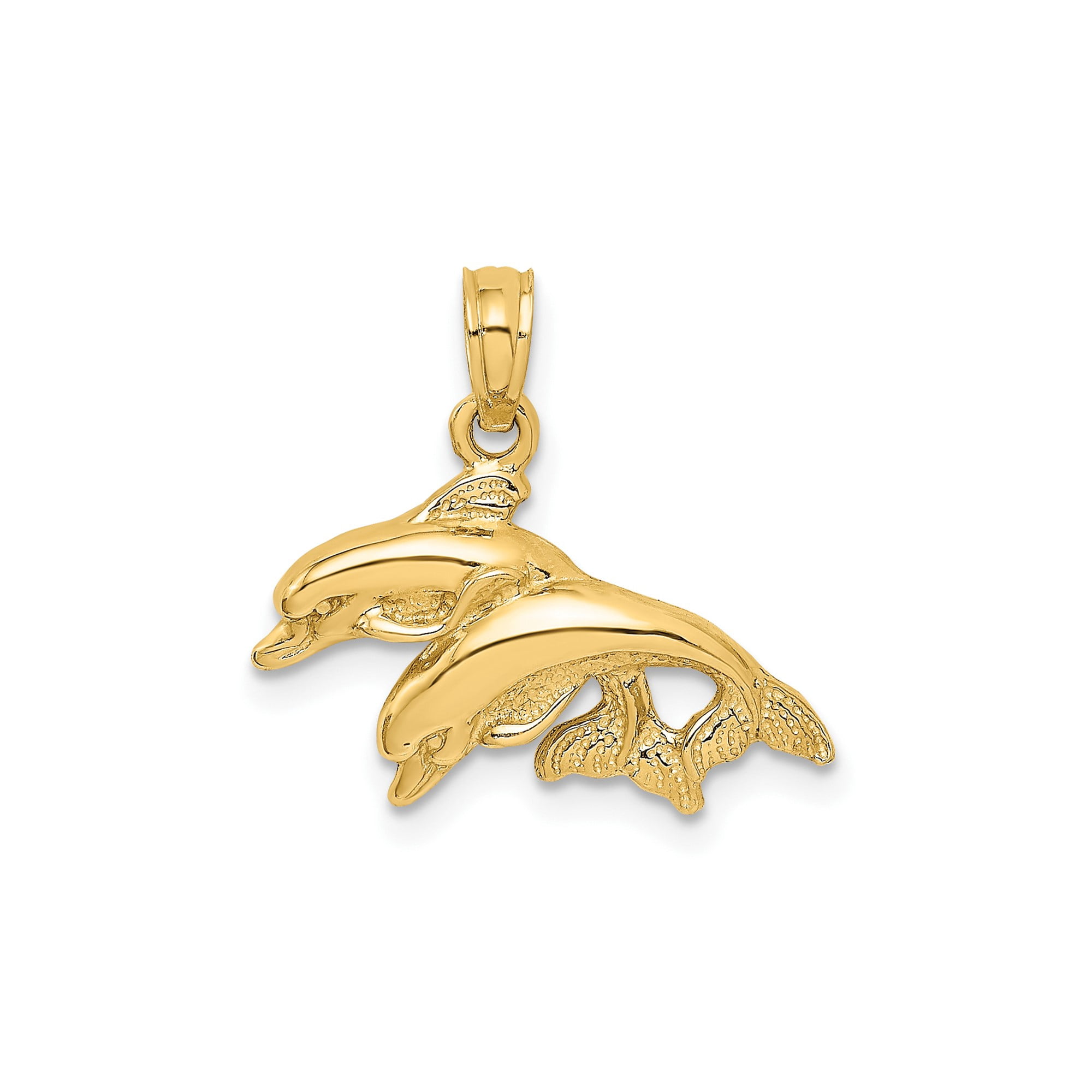 10k Yellow Gold Dolphin Pendant with Two Leaping Dolphins, Nautical ...