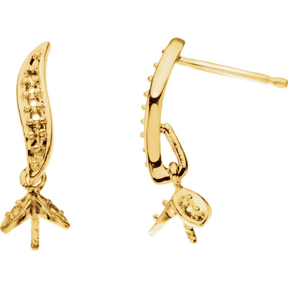 10k Yellow Gold Drop Dangle Earrings Mounting for 7mm Pearl Fine ...