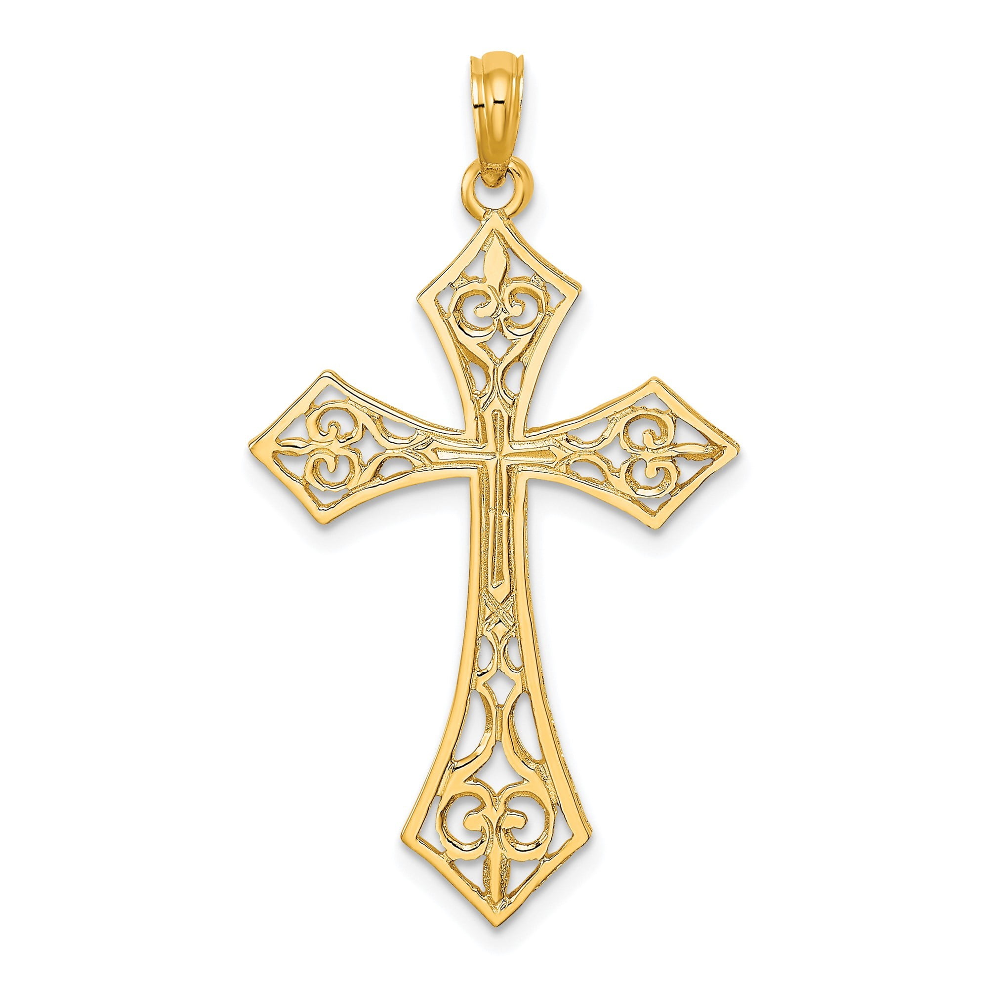 10k Yellow Gold Filigree Cross Pendant Necklace for Men and Women with ...