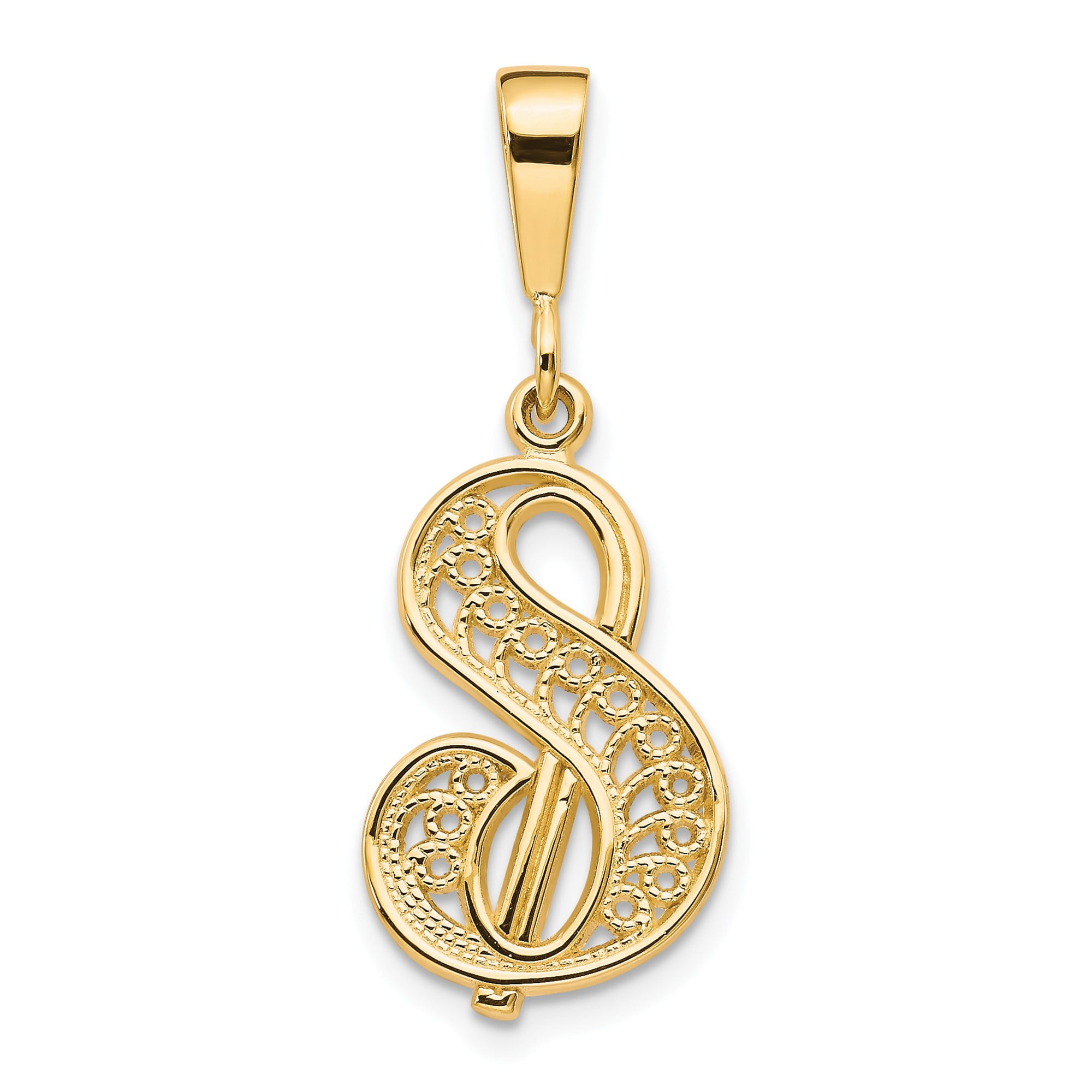 10k Yellow Gold Filigree Initial S Pendant for Women with Scroll Design ...