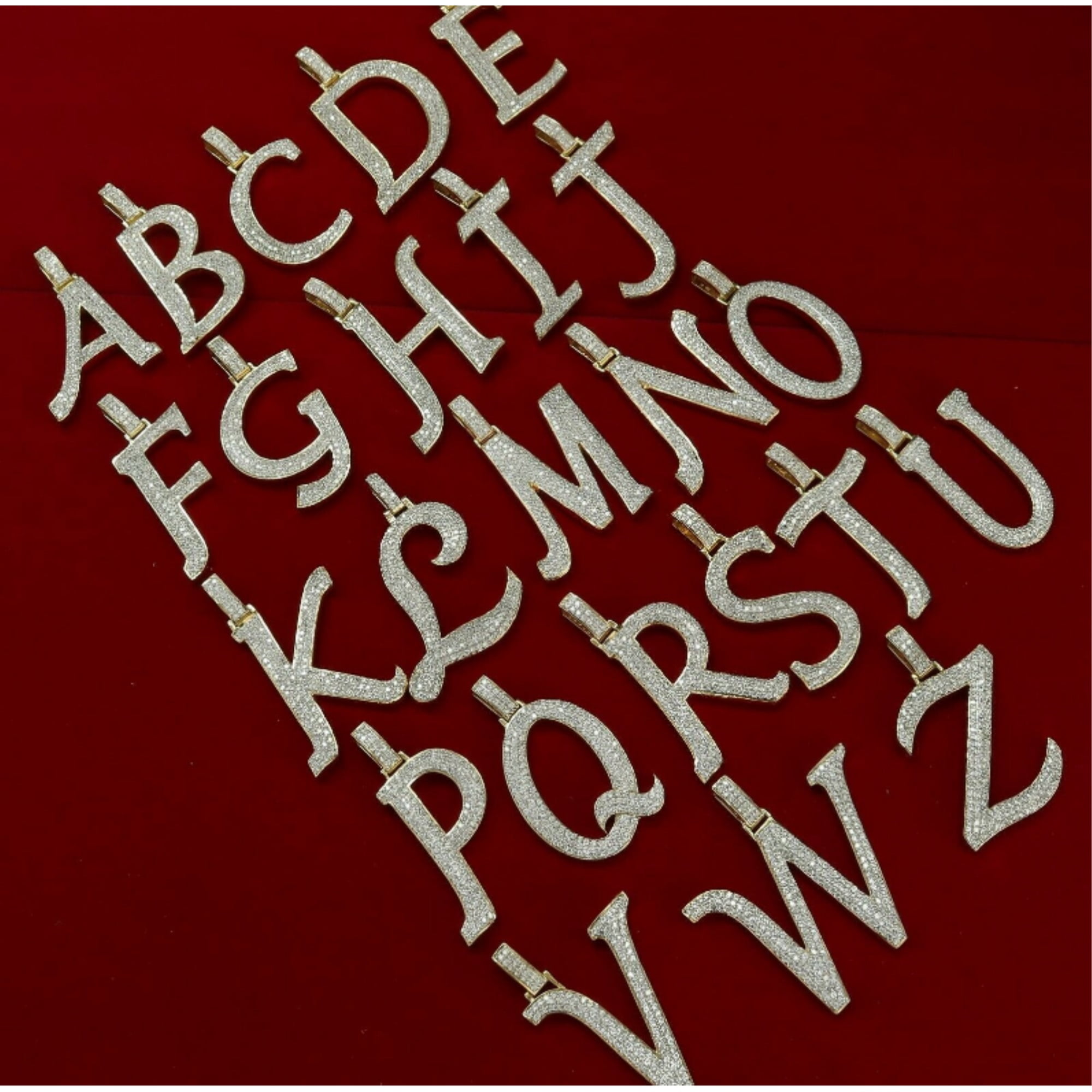 10k Yellow Gold Finish Cursive Alphabet Pendant With Lab Created ...